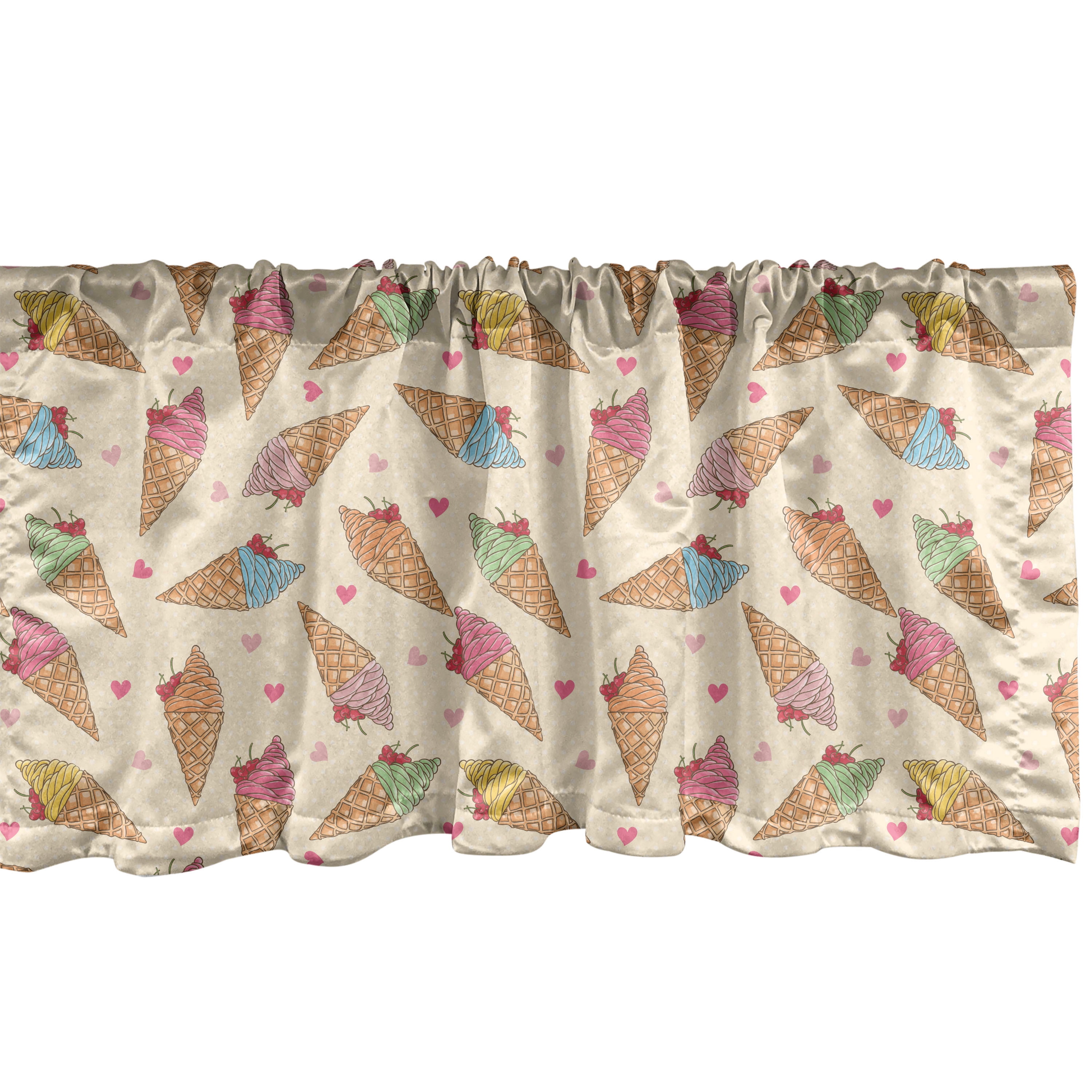 Ambesonne Dessert Window Valance, Waffle Cone Ice Creams, 54" X 18 ...
