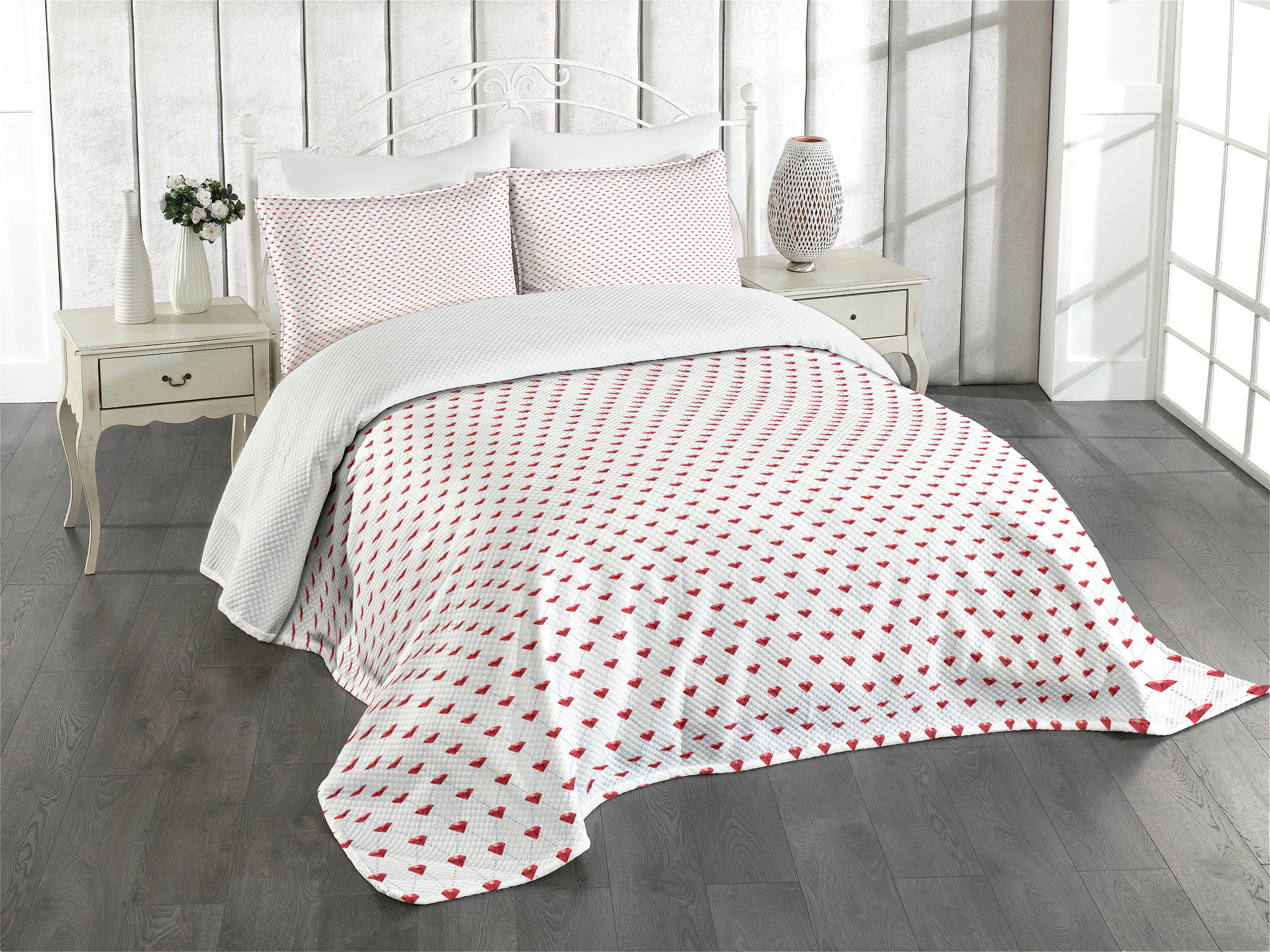 Ambesonne Diamonds Quilted Bedspread Set 3 Pcs, Dotted Pattern Stones ...
