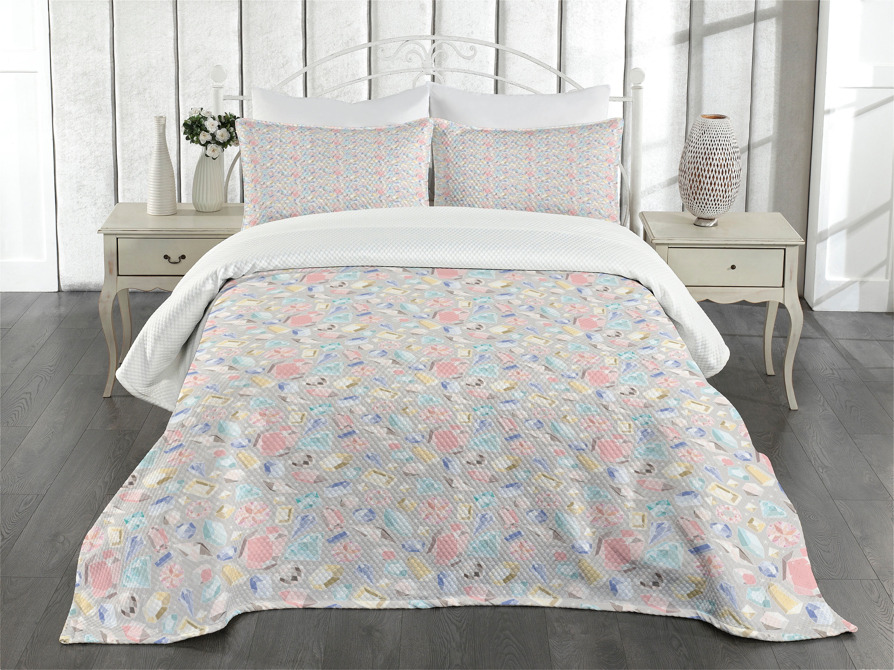 Ambesonne Diamonds Quilted Bedspread Set 3 Pcs, Pastel Colored Rocks ...