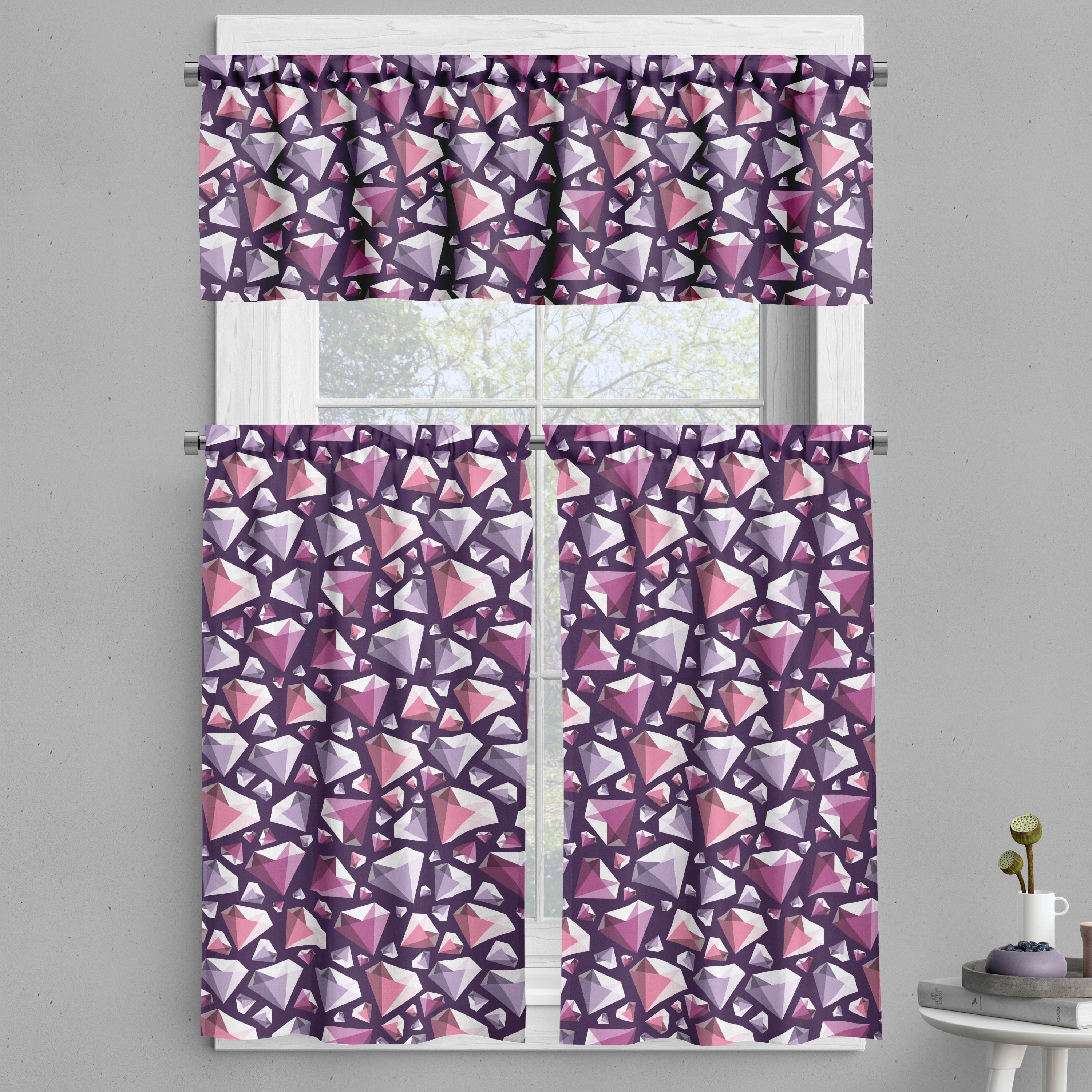 Ambesonne Diamonds Valance & Curtain, Crystal Gem Art Pattern, 55"x30 ...