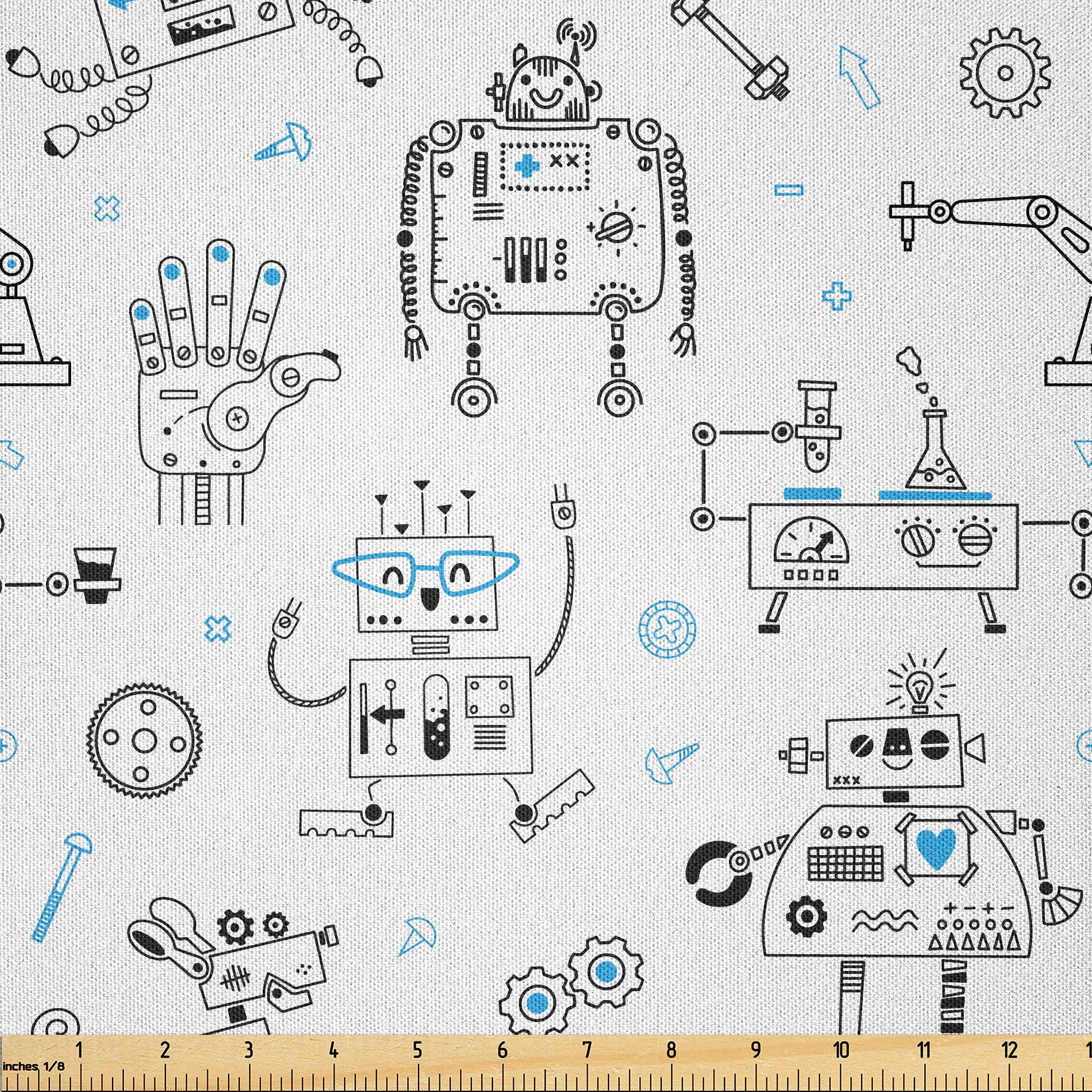Ambesonne Digital Fabric by the Yard Microfiber, Various Robots and ...