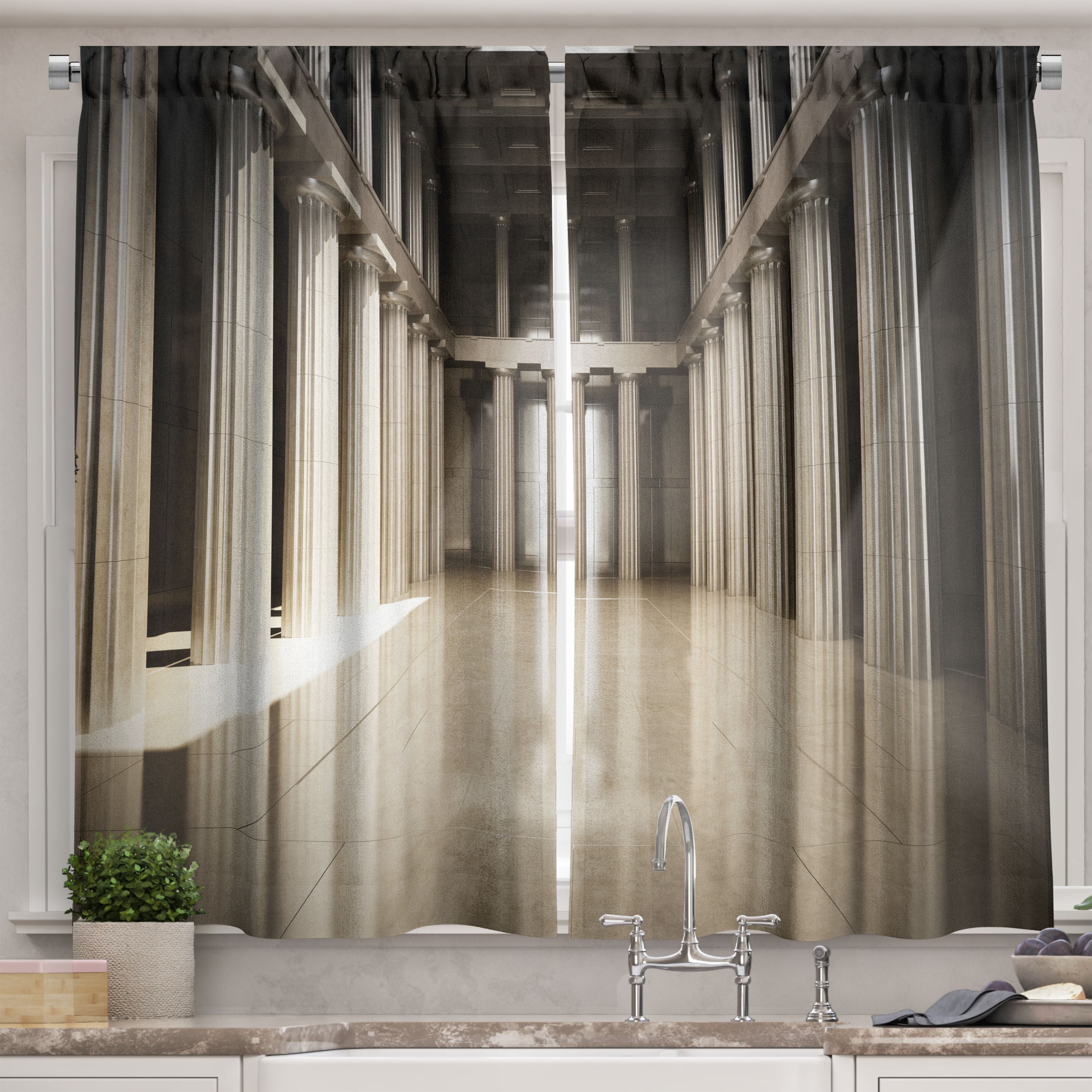 Ambesonne Digital Kitchen Curtains, 3D Model Style Column, 55"x45 ...