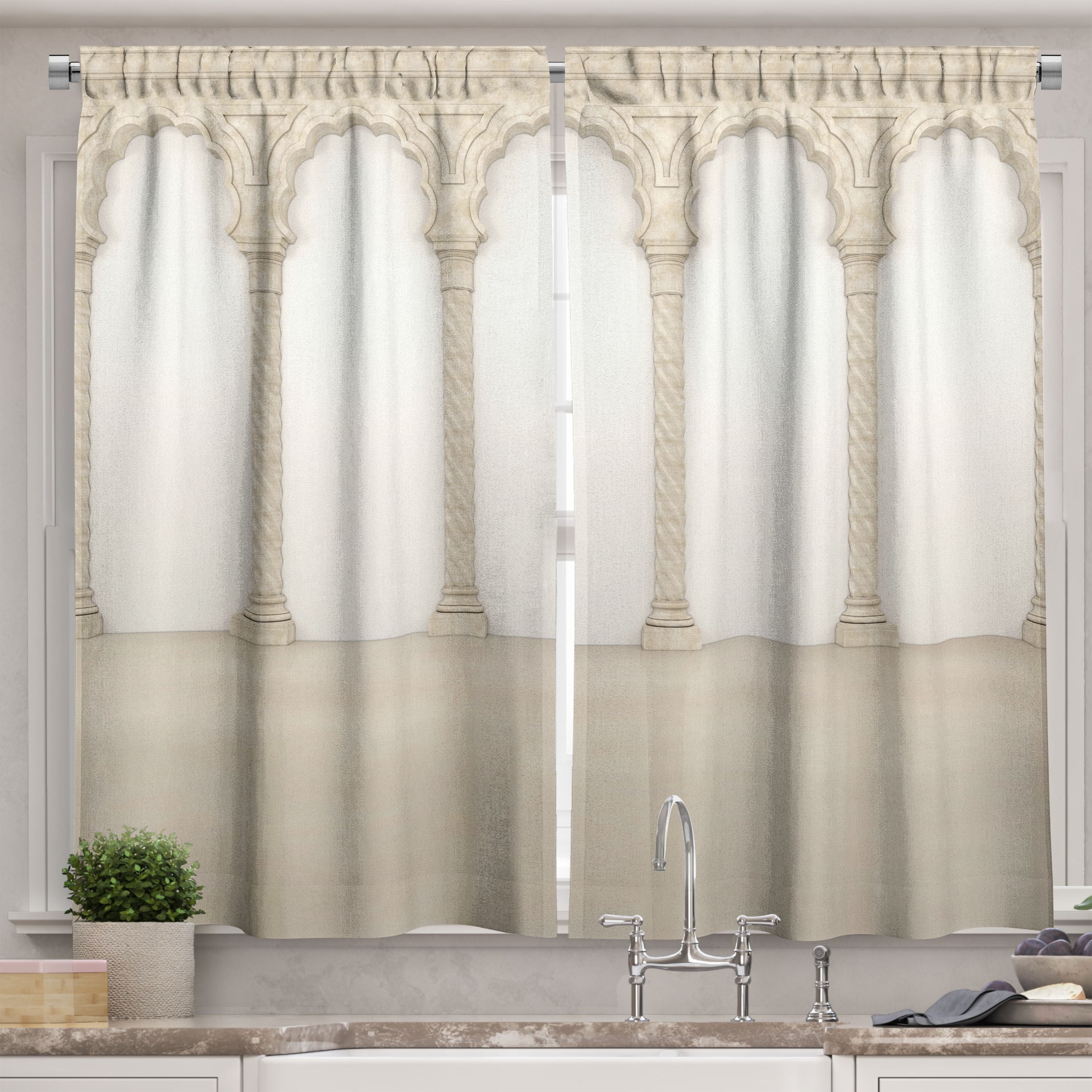 Ambesonne Digital Kitchen Curtains, Column Arches, 55"x45", Beige and ...