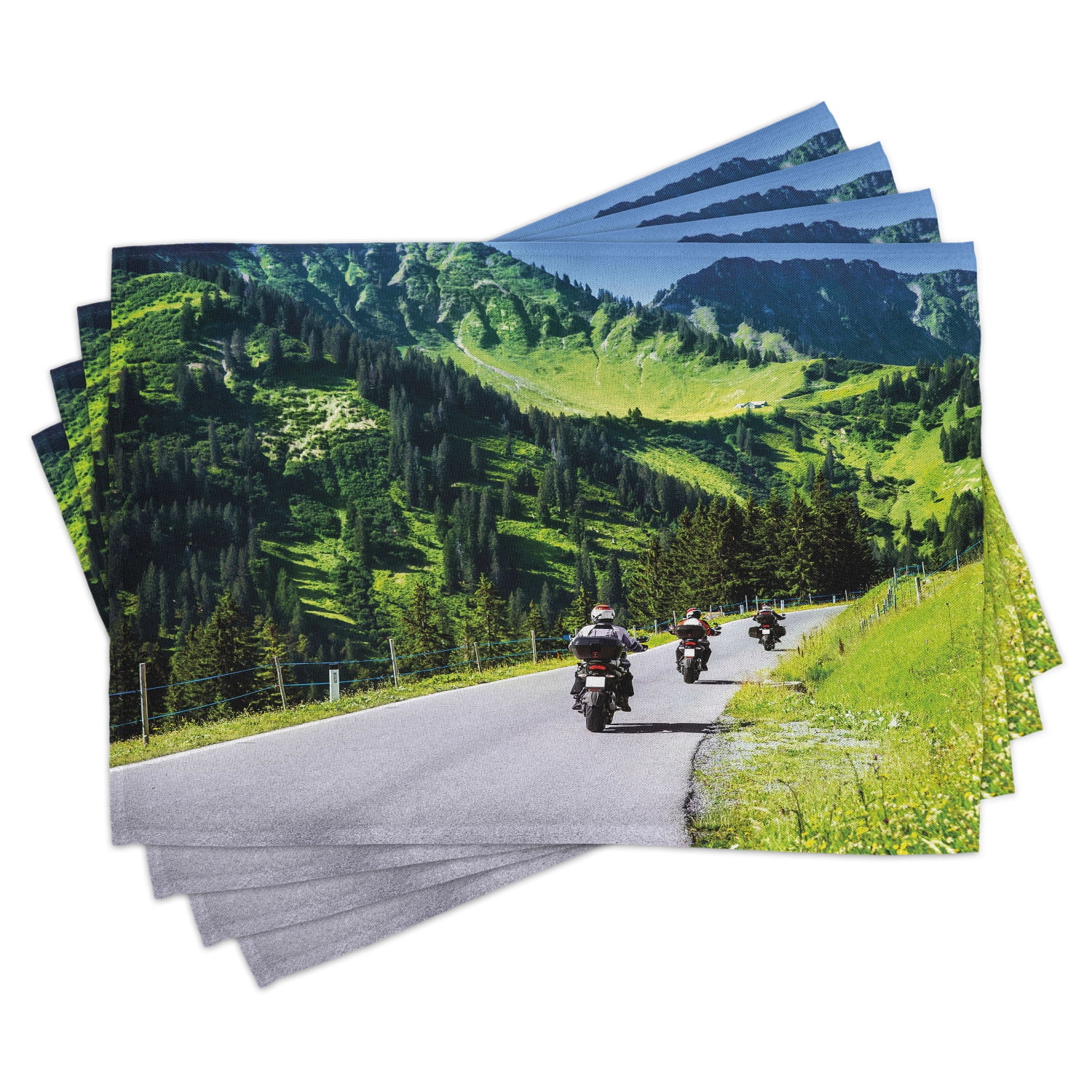 Ambesonne Digital Place Mats Set of 4, Bike Riders on Mountain ...