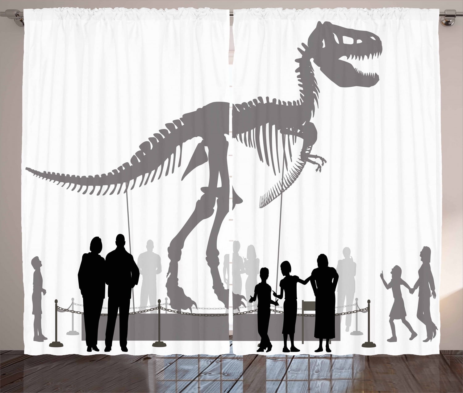 Ambesonne Dinosaur Curtains 2 Panel Set, People Look at T-Rex, 108" x ...