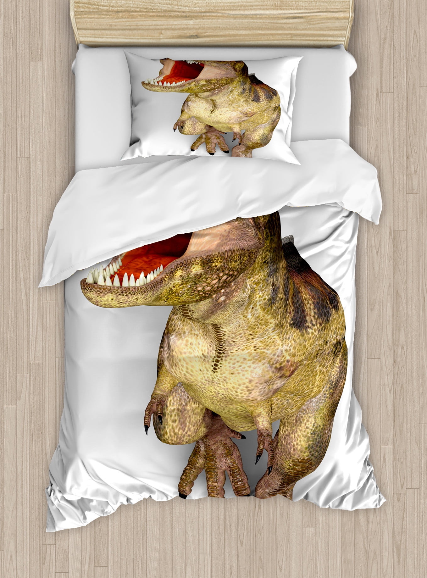 Ambesonne Dinosaur Duvet Cover Sets, Roaring Vivid T-Rex, 2-Twin, Army ...
