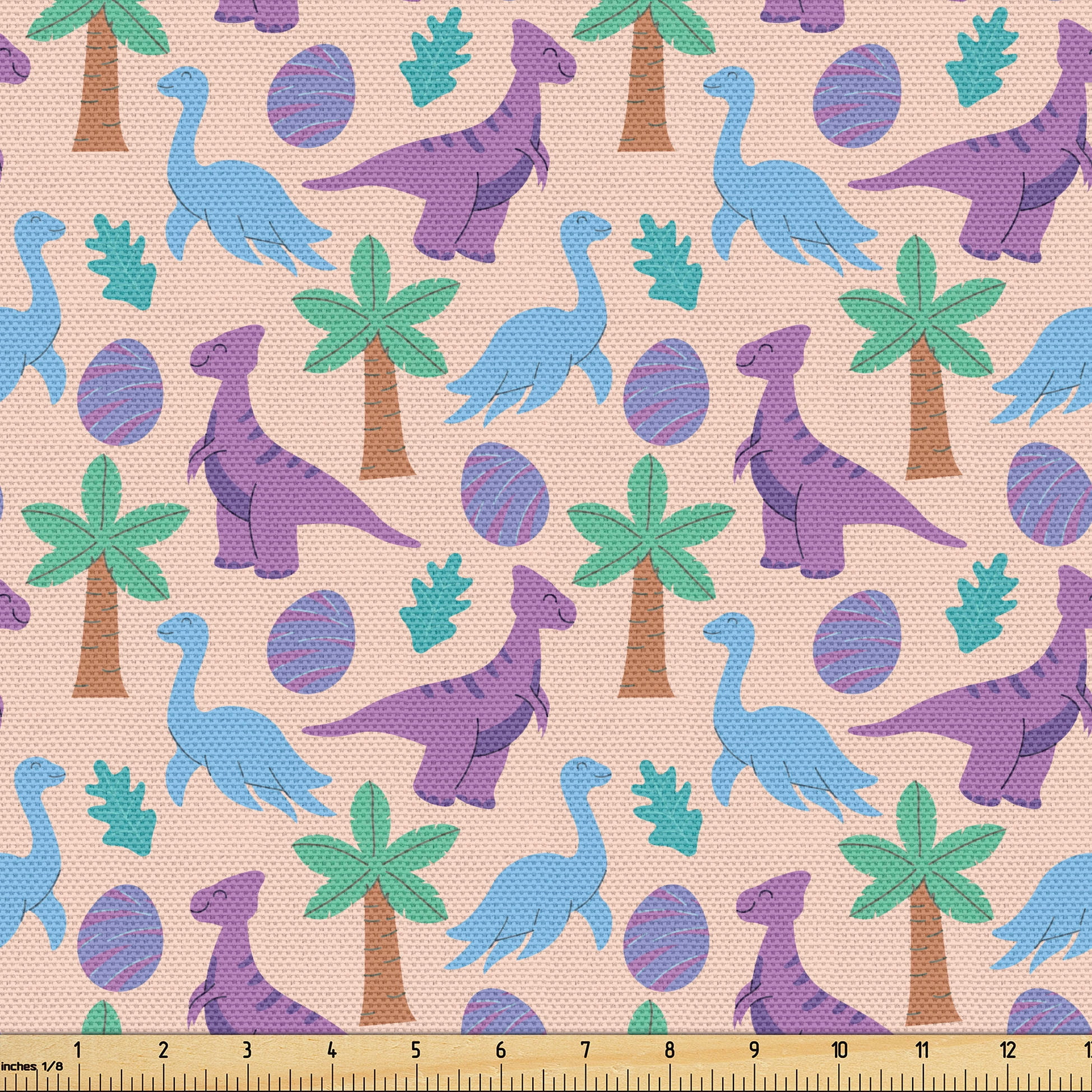 Ambesonne Dinosaur Fabric by the Yard Upholstery, Palm Trees Jurassic ...