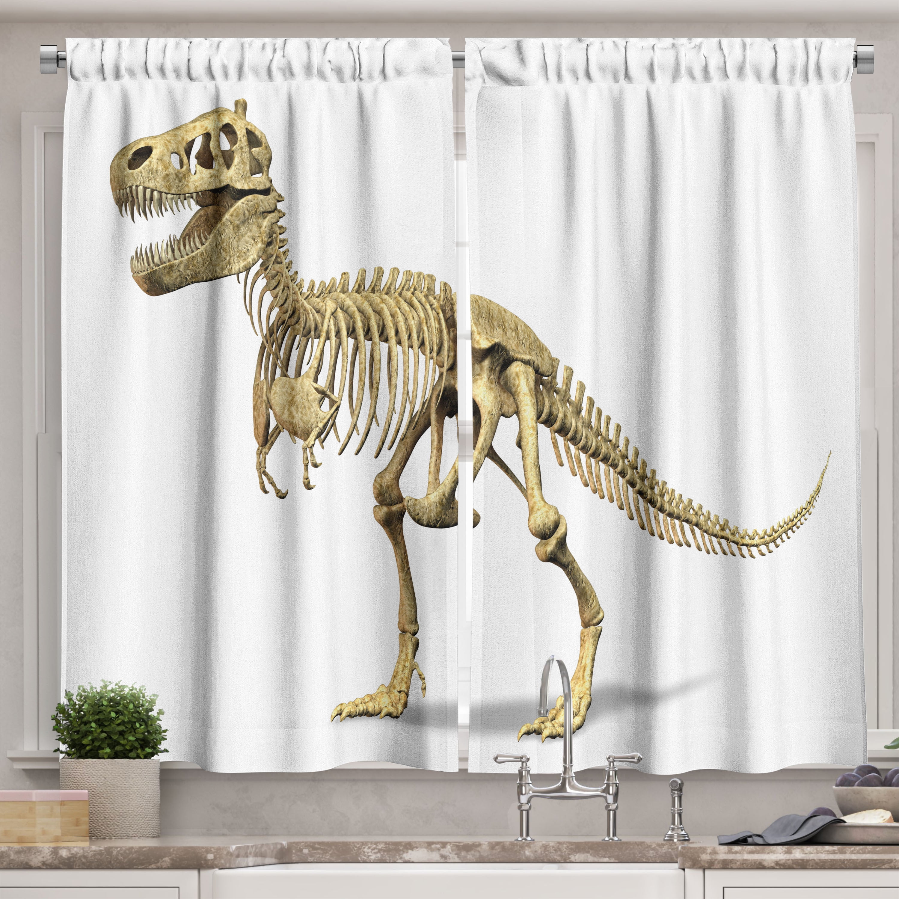 Ambesonne Dinosaur Kitchen Curtains, Primeval Dead Creature, 55"x39 ...
