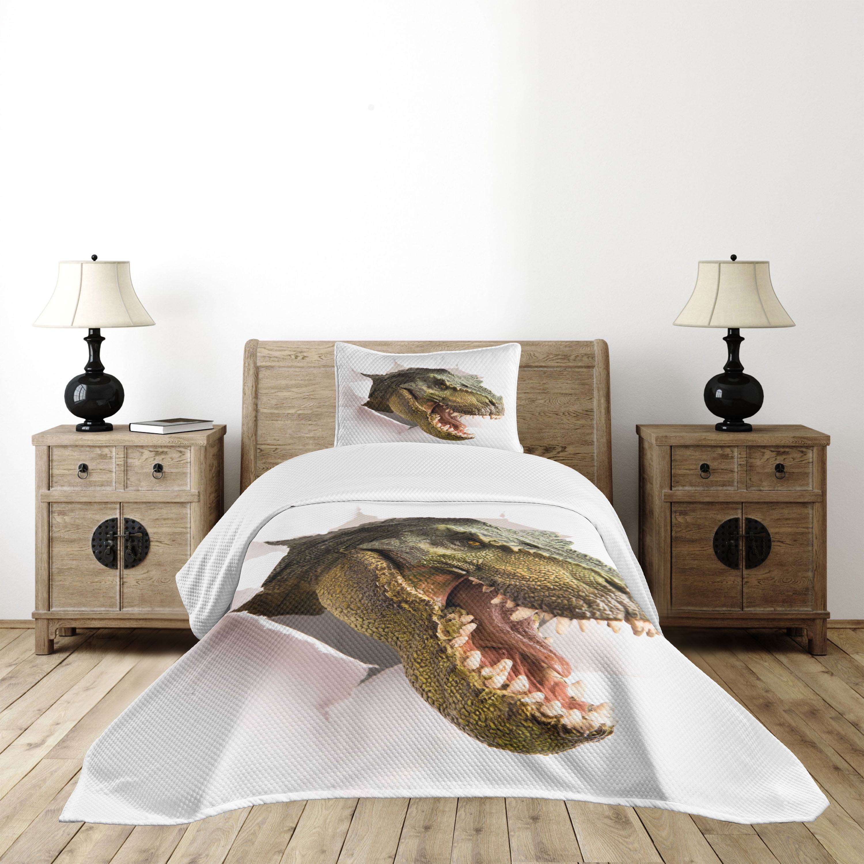 Ambesonne Dinosaur Quilted Bedspread Set 2 Pcs, Dino Tears up Paper ...