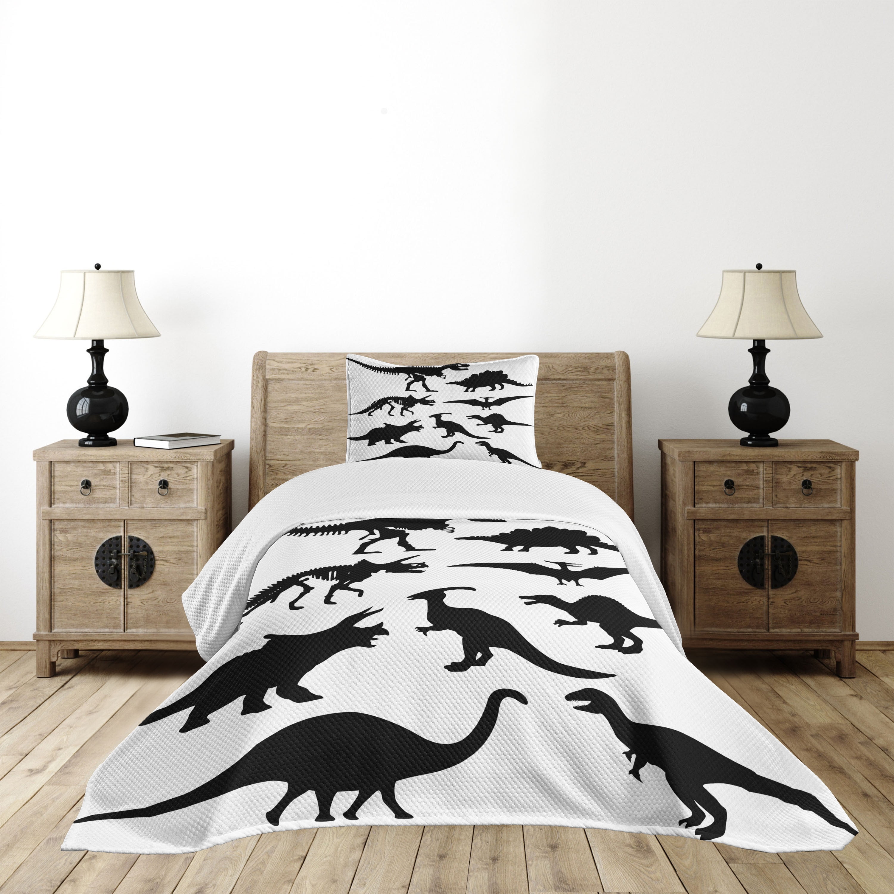 Ambesonne Dinosaur Quilted Bedspread Set 2 Pcs, Wild Skeleton, Twin ...
