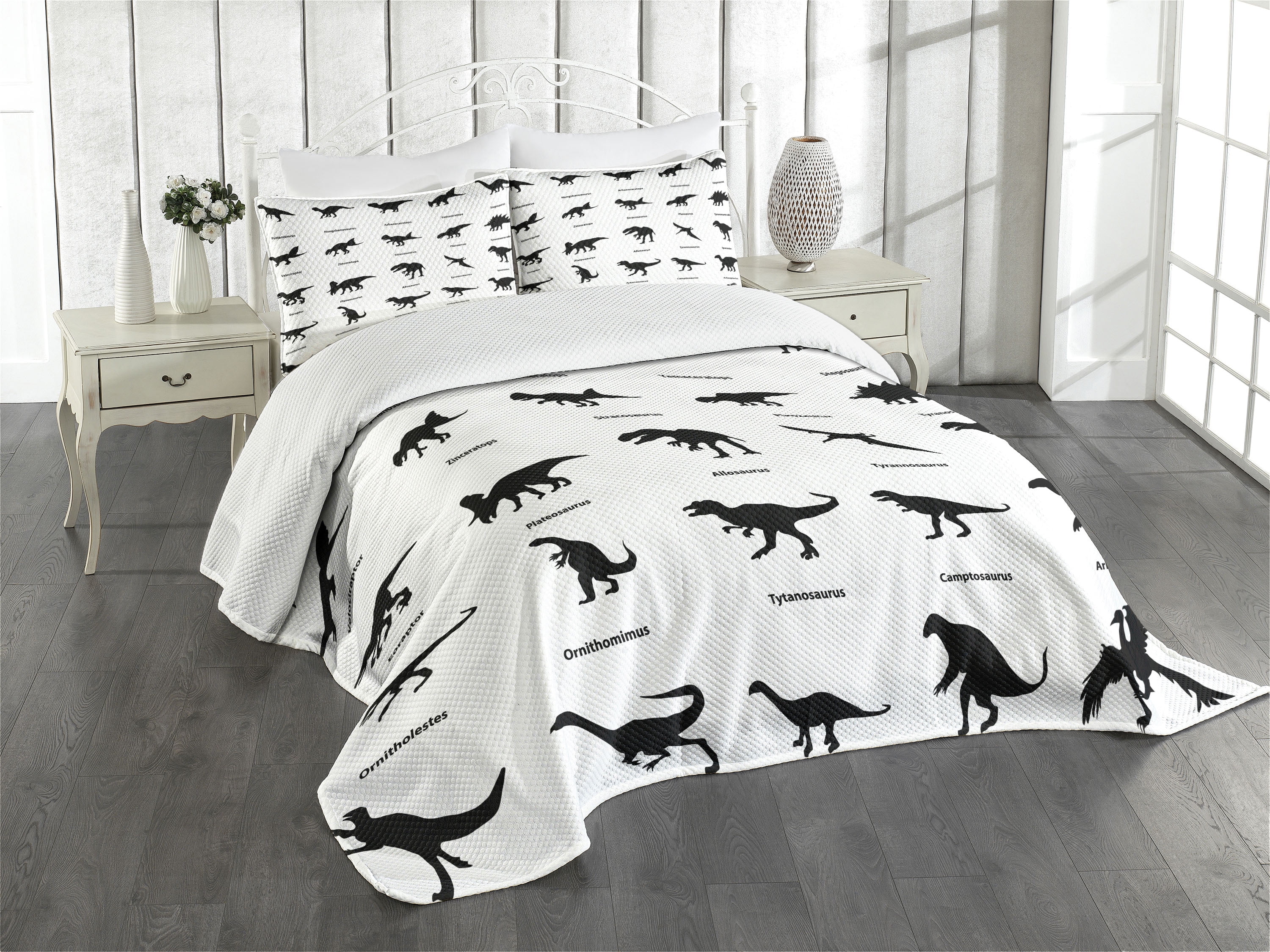 Ambesonne Dinosaur Quilted Bedspread Set 3 Pcs, Evolution of Wildlife ...