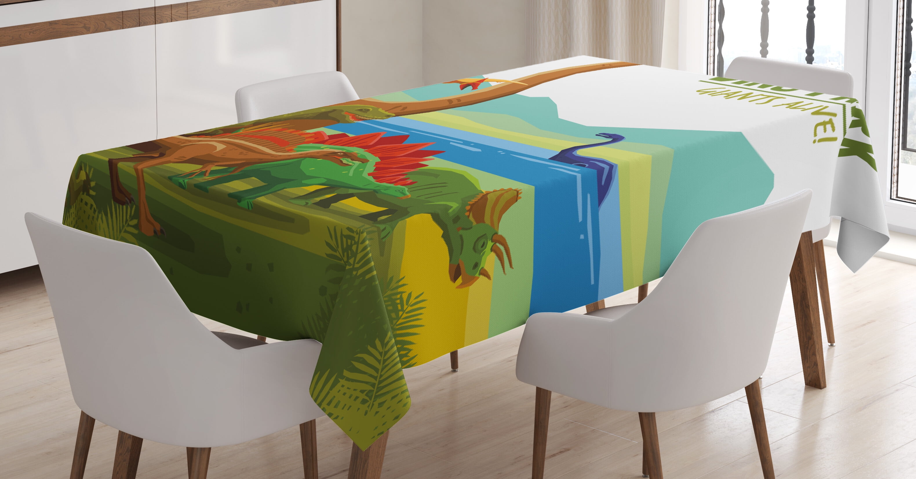 Ambesonne Dinosaur Tablecloth Rectangular Table Cover, Dino Park Alive Theme, 60"x84 ...