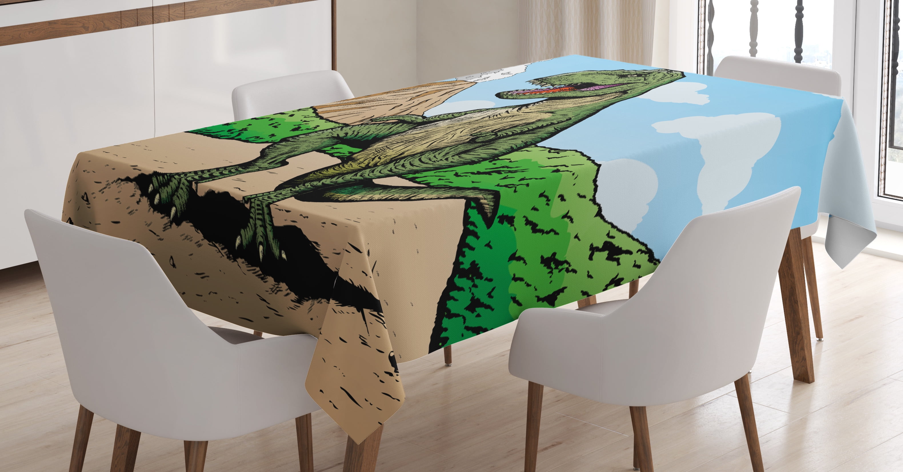 Ambesonne Dinosaur Tablecloth Rectangular Table Cover, T-Rex Active ...