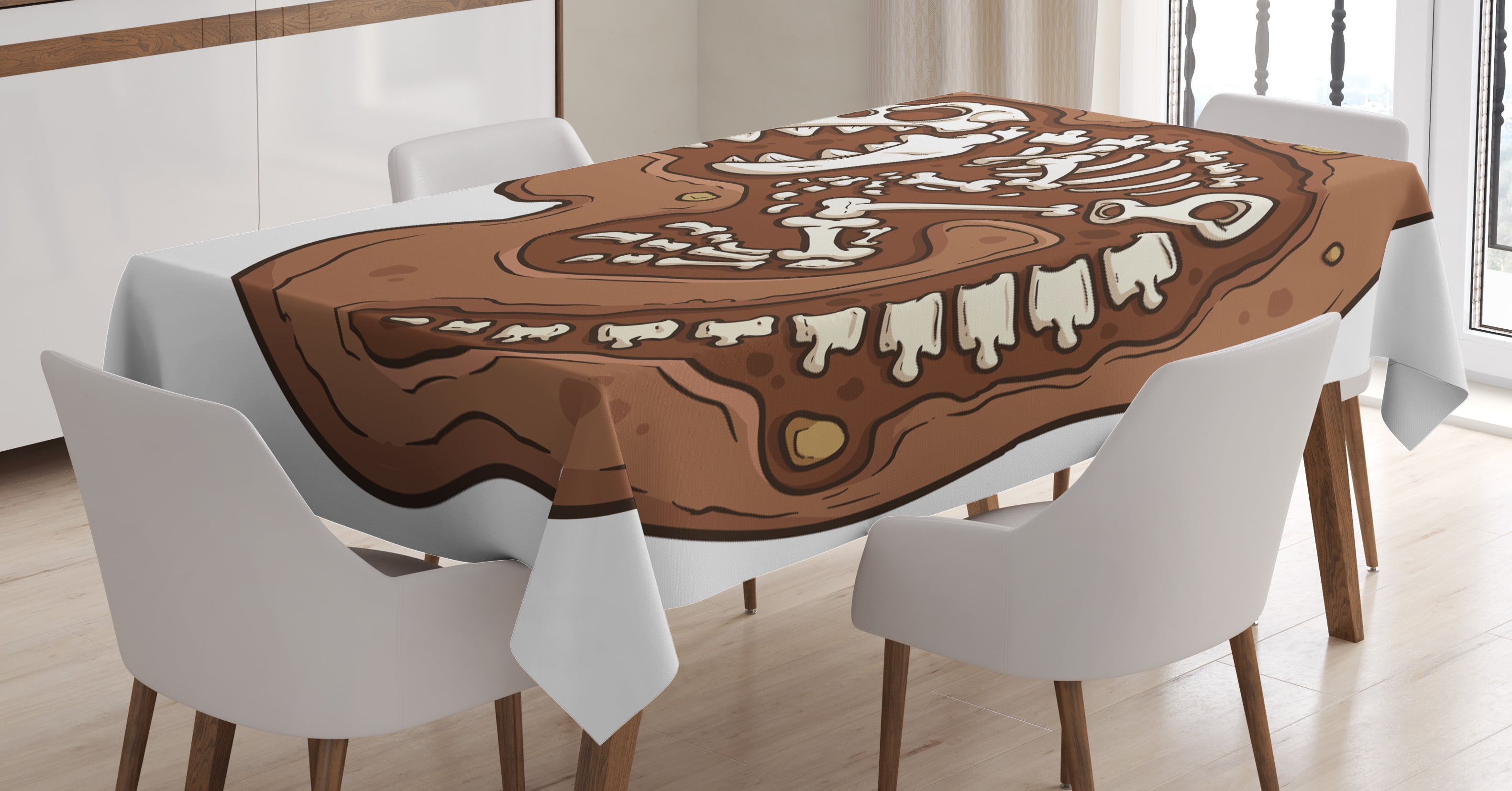 Ambesonne Dinosaur Tablecloth Rectangular Table Cover, T-Rex Fossil in ...