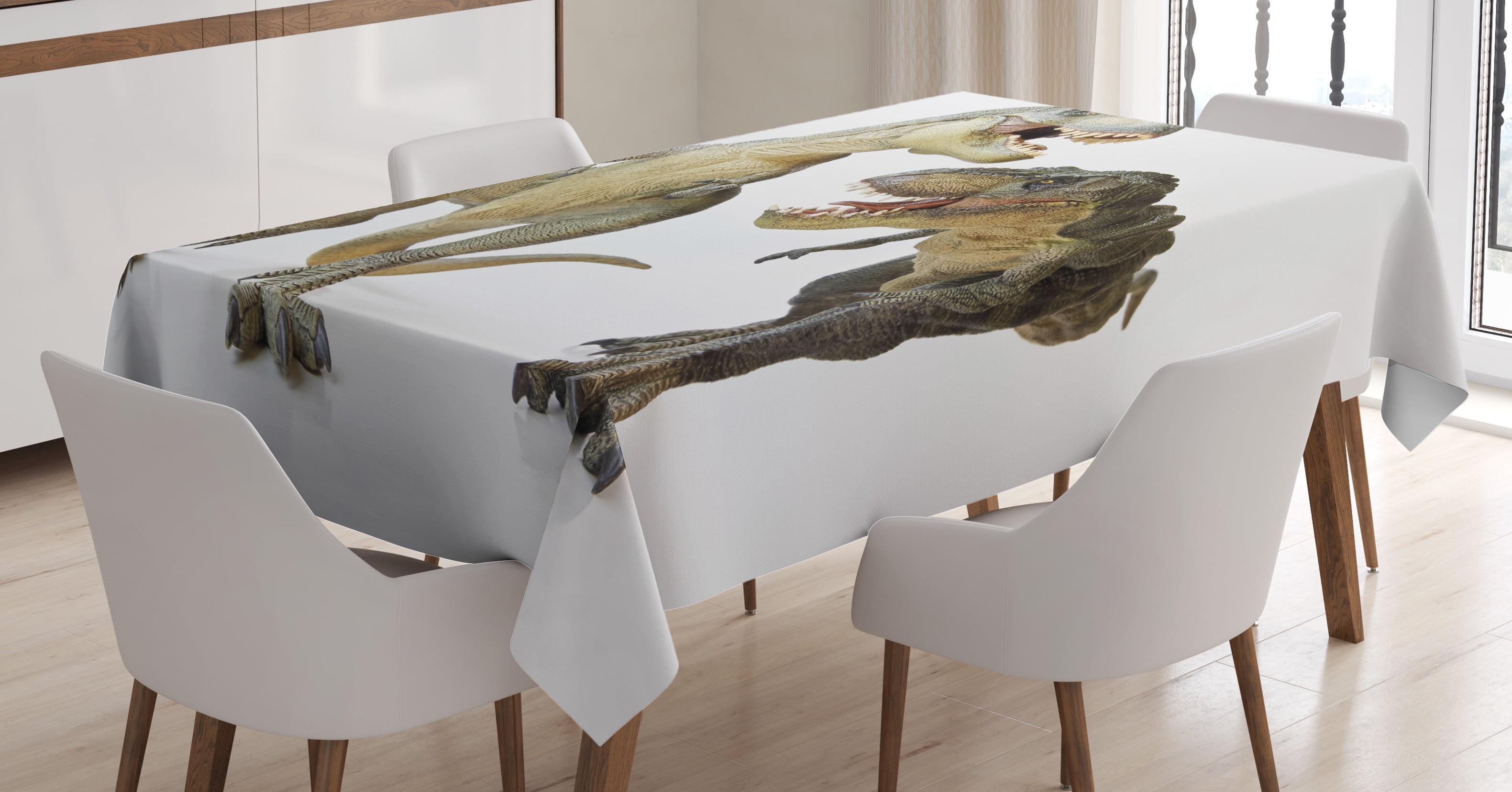 Ambesonne Dinosaur Tablecloth Rectangular Table Cover, T-Rex Pair Predators, 52"x70", Ivory ...