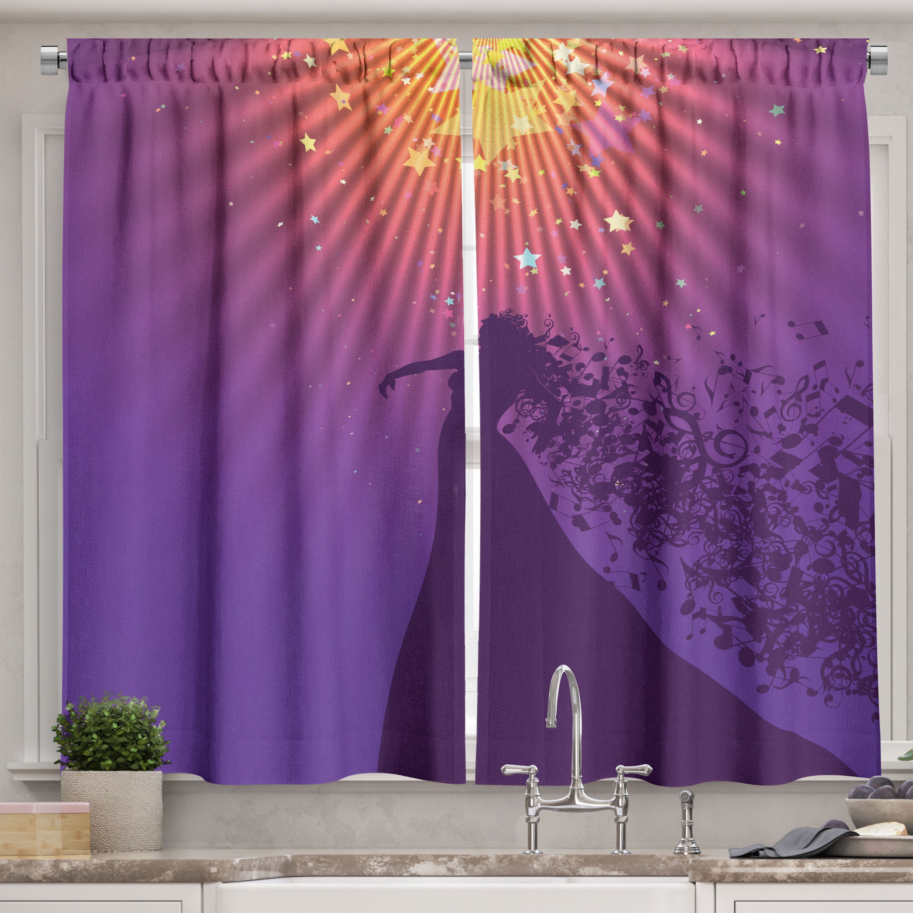 Ambesonne Diva Kitchen Curtains, Opera Singer Musical Notes, 55"x39 ...
