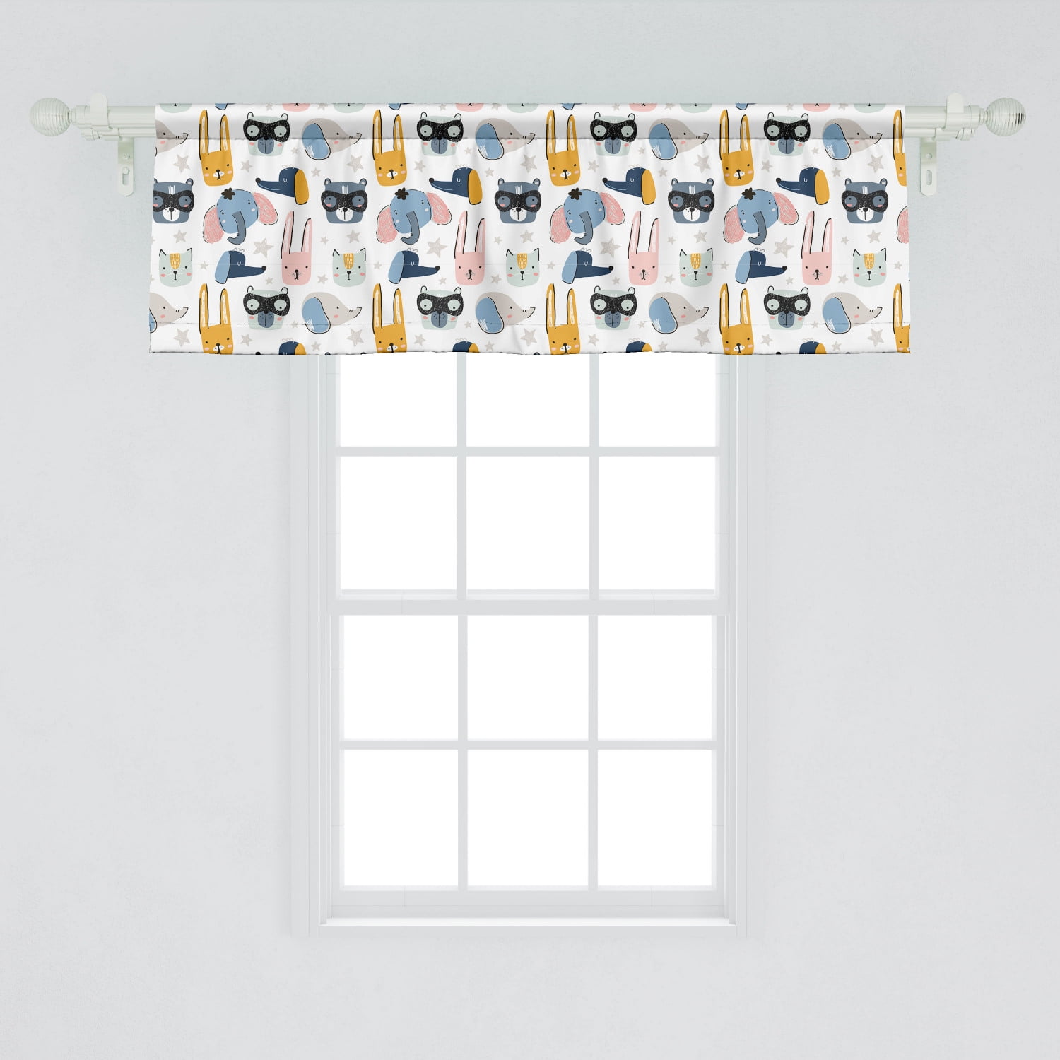 Ambesonne Dog and Cat Window Valance, Scandinavian Inspired Doodle ...