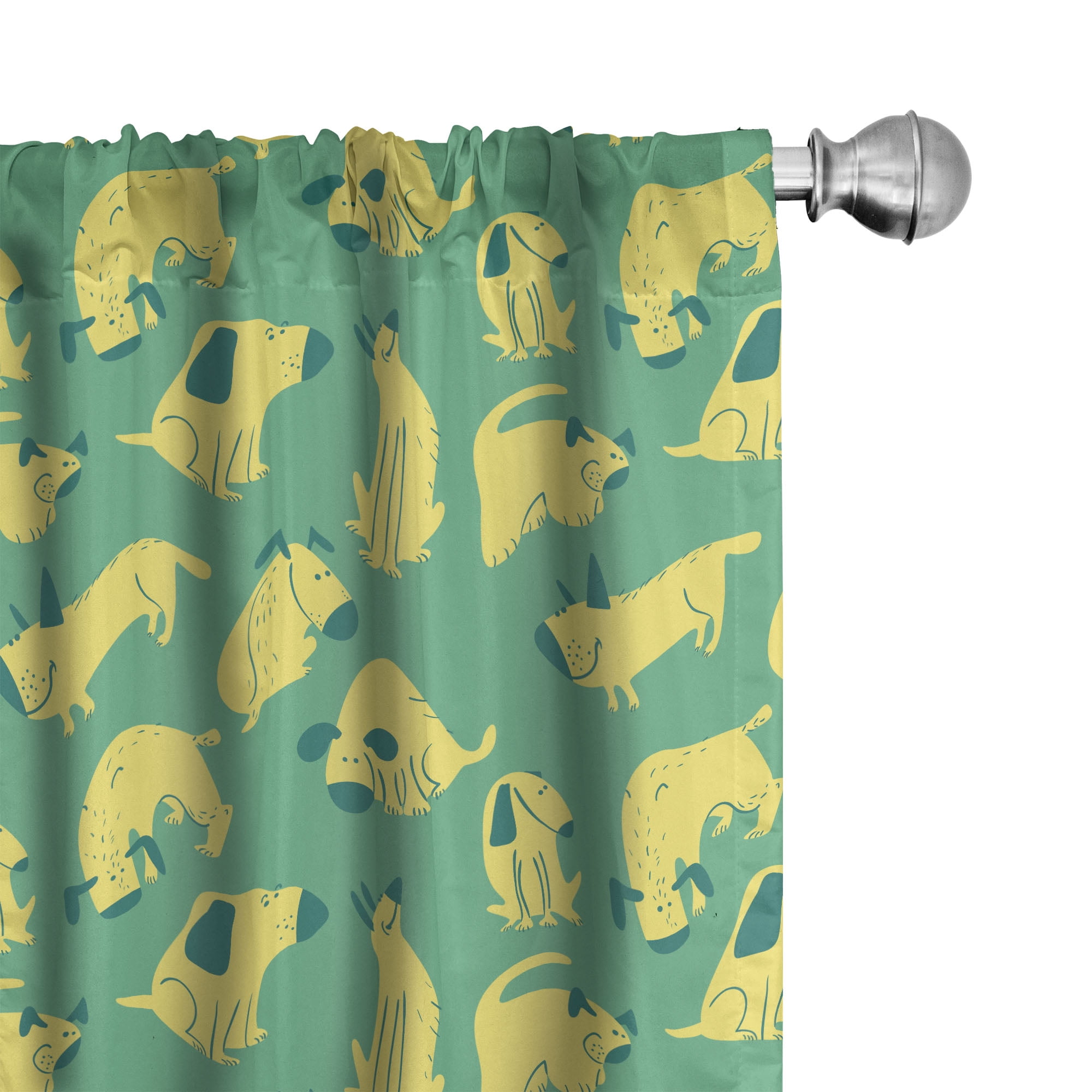 Ambesonne Dog Curtains, Cartoon Style Funky Doggies, Pair of 28"x95 ...