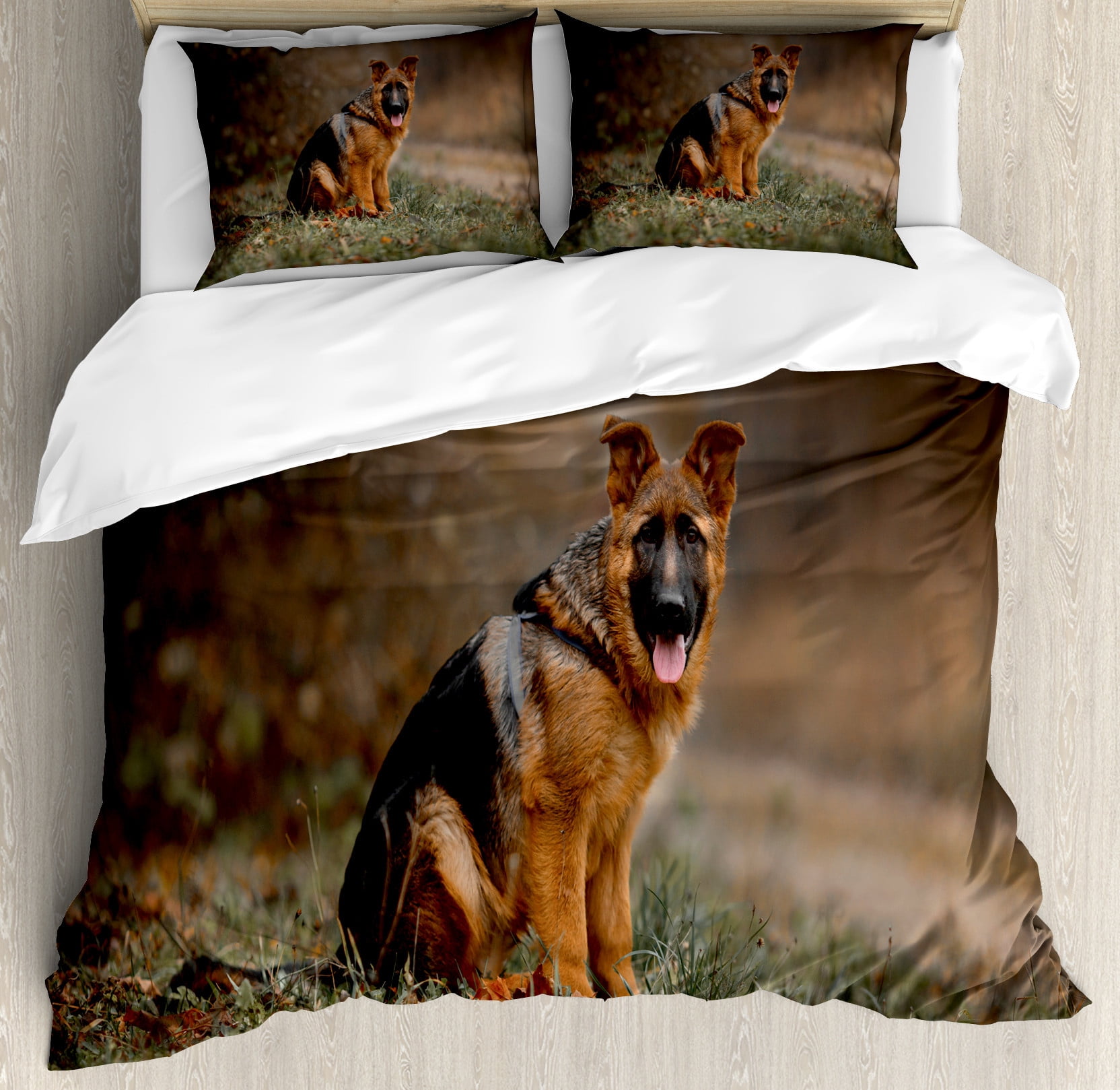 Ambesonne Dog Duvet Cover Sets, Young German Shepherd Autumn, 2-Queen ...