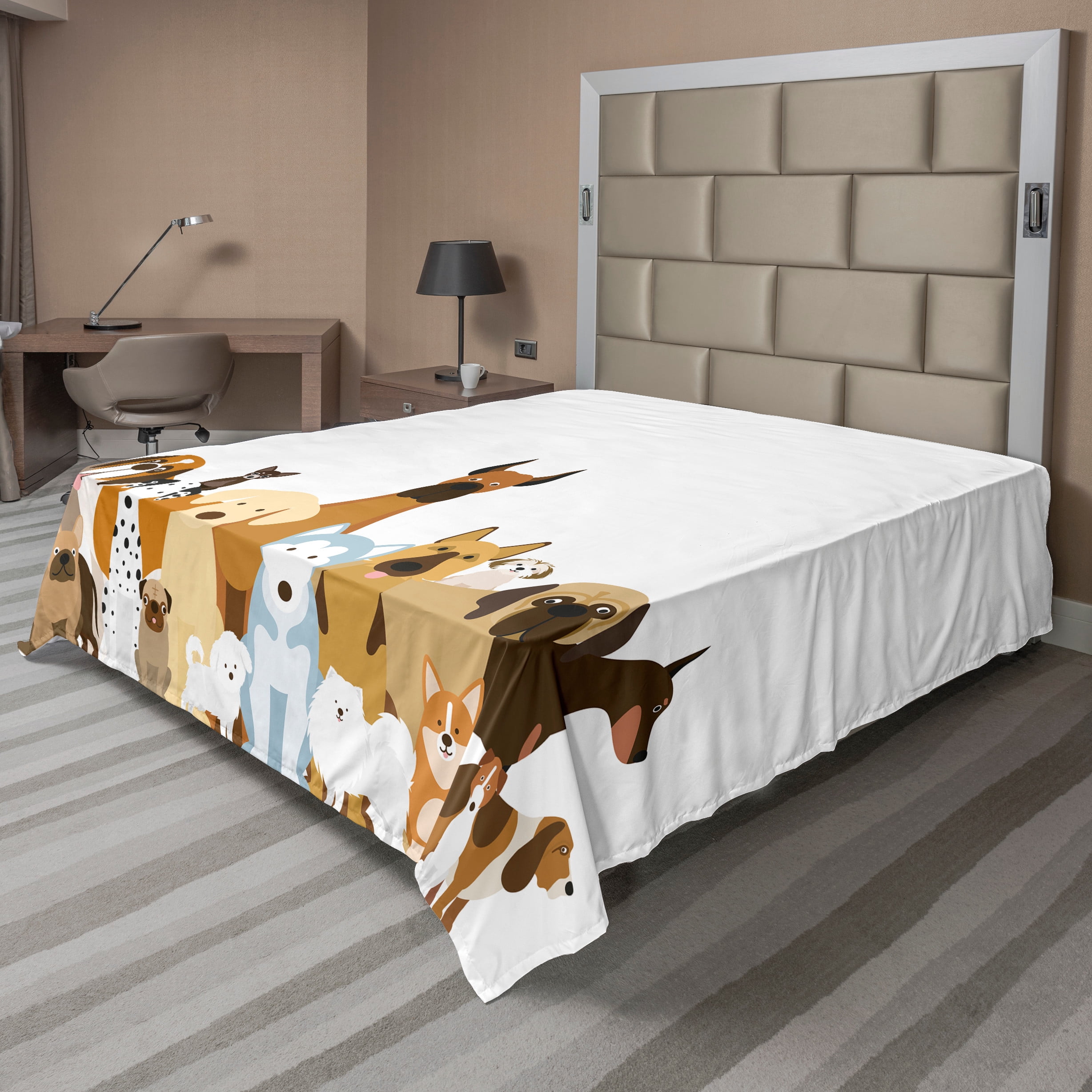 Ambesonne Dog Lover Flat Sheet, Funny Pet Breeds Cartoon, Full Size, Multicolor - Walmart.com