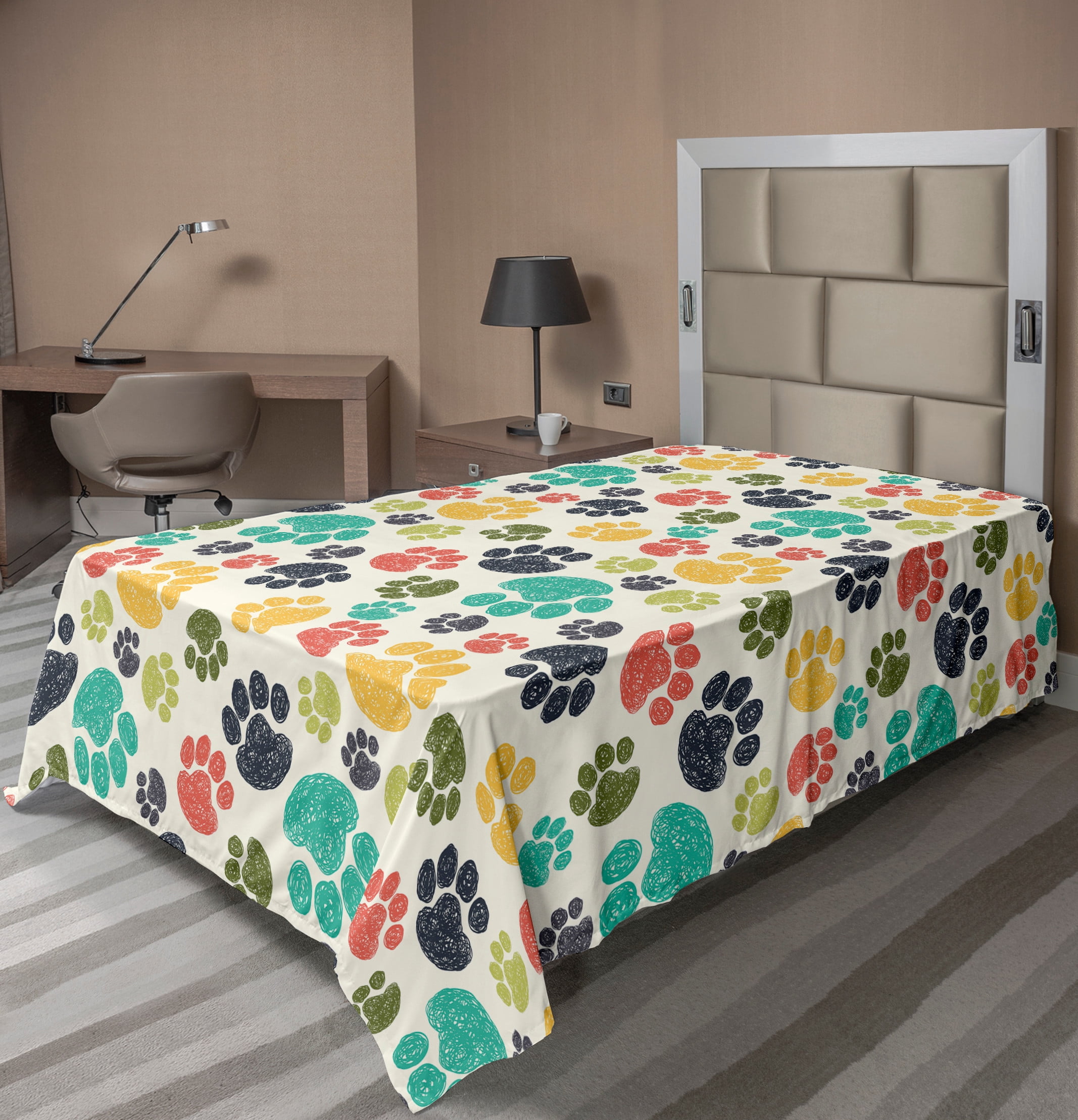 Ambesonne Dog Lover Flat Sheet, Hand Drawn Paws, Twin Size, Multicolor ...