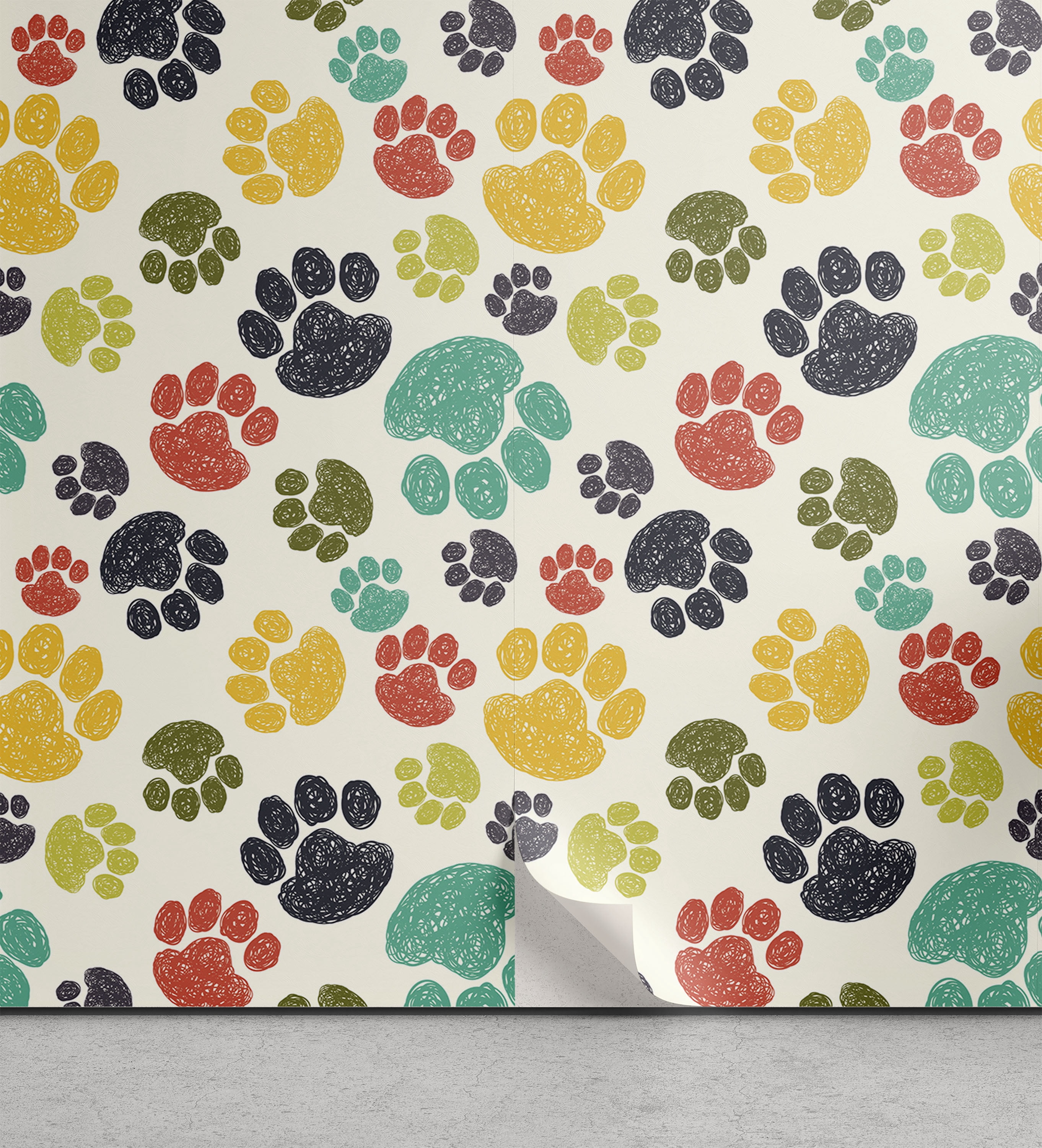 Ambesonne Dog Lover Peel & Stick Wallpaper for Home, Hand Drawn Paws ...