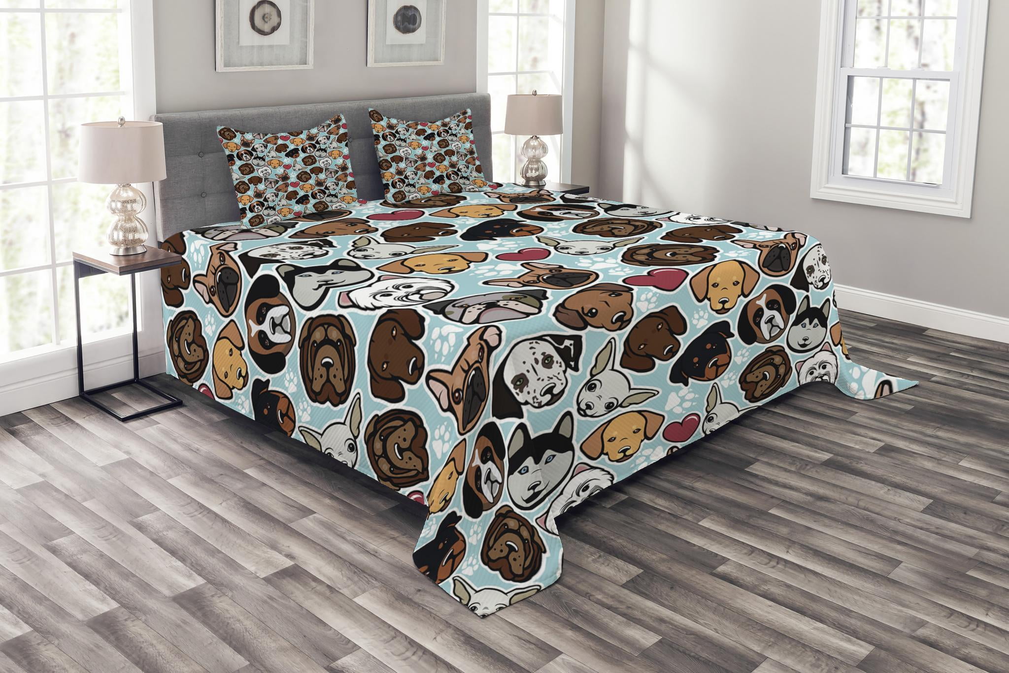 Ambesonne Dog Lover Quilted Bedspread Set 3 Pcs, Canine Breeds Love ...