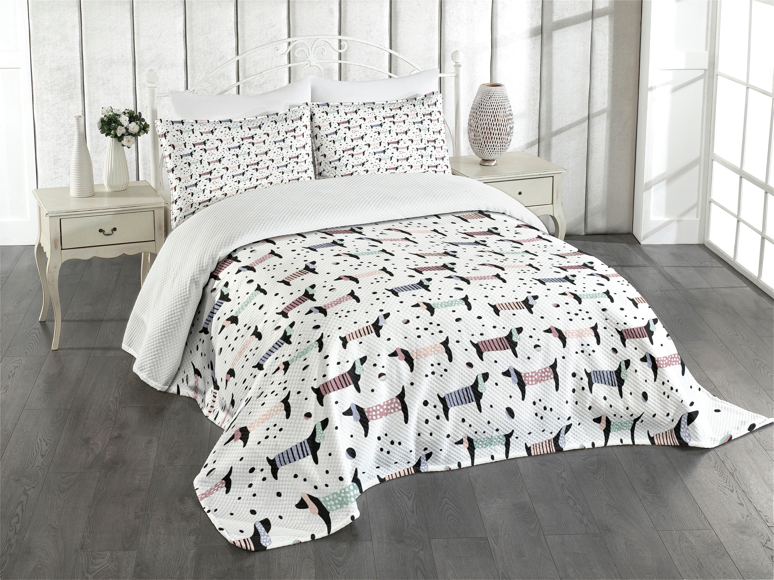 Ambesonne Dog Lover Quilted Bedspread Set 3 Pcs, Dachshund Puppies ...