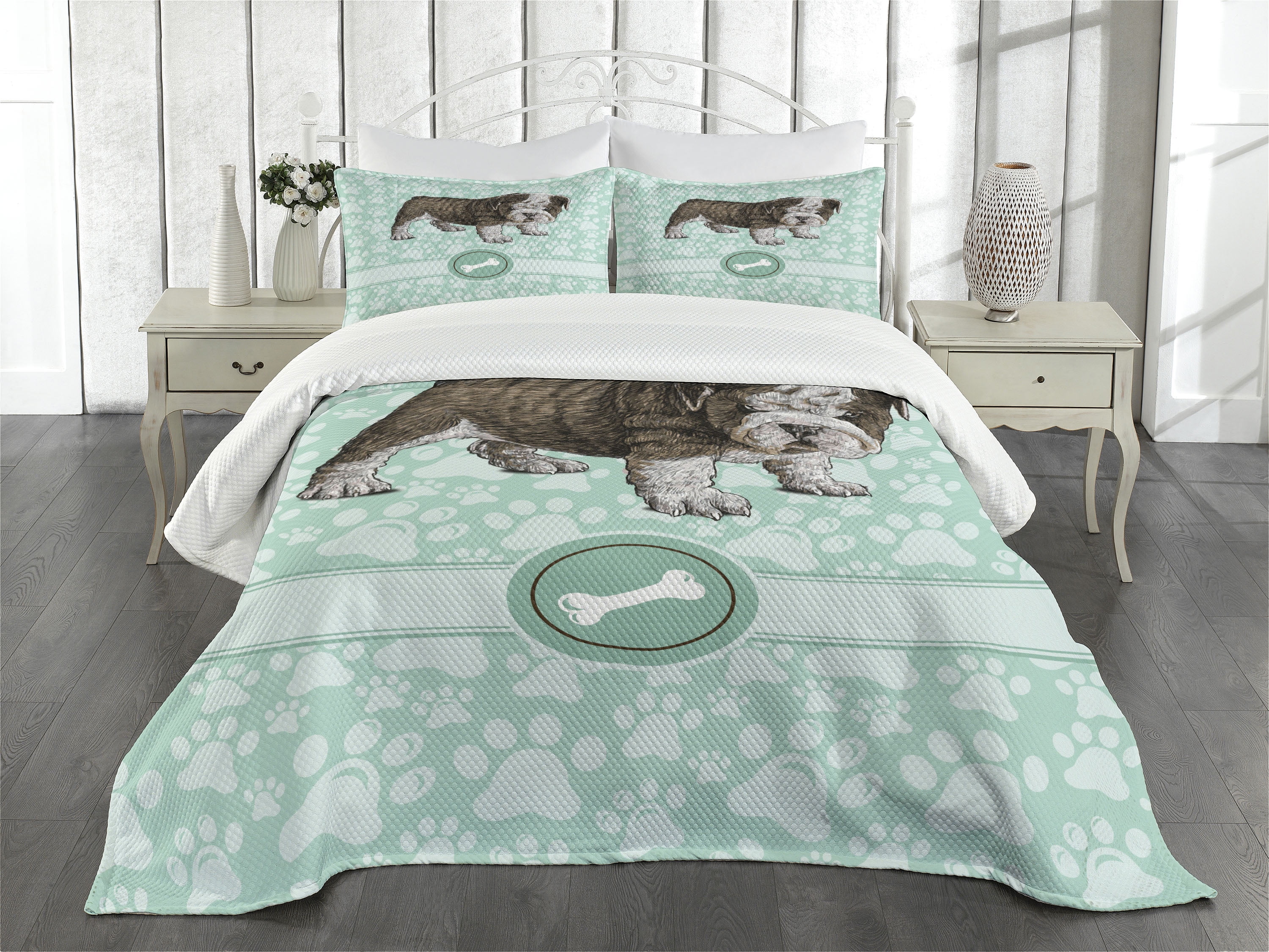 Ambesonne Dog Lover Quilted Bedspread Set 3 Pcs, Detailed Pet Animal ...