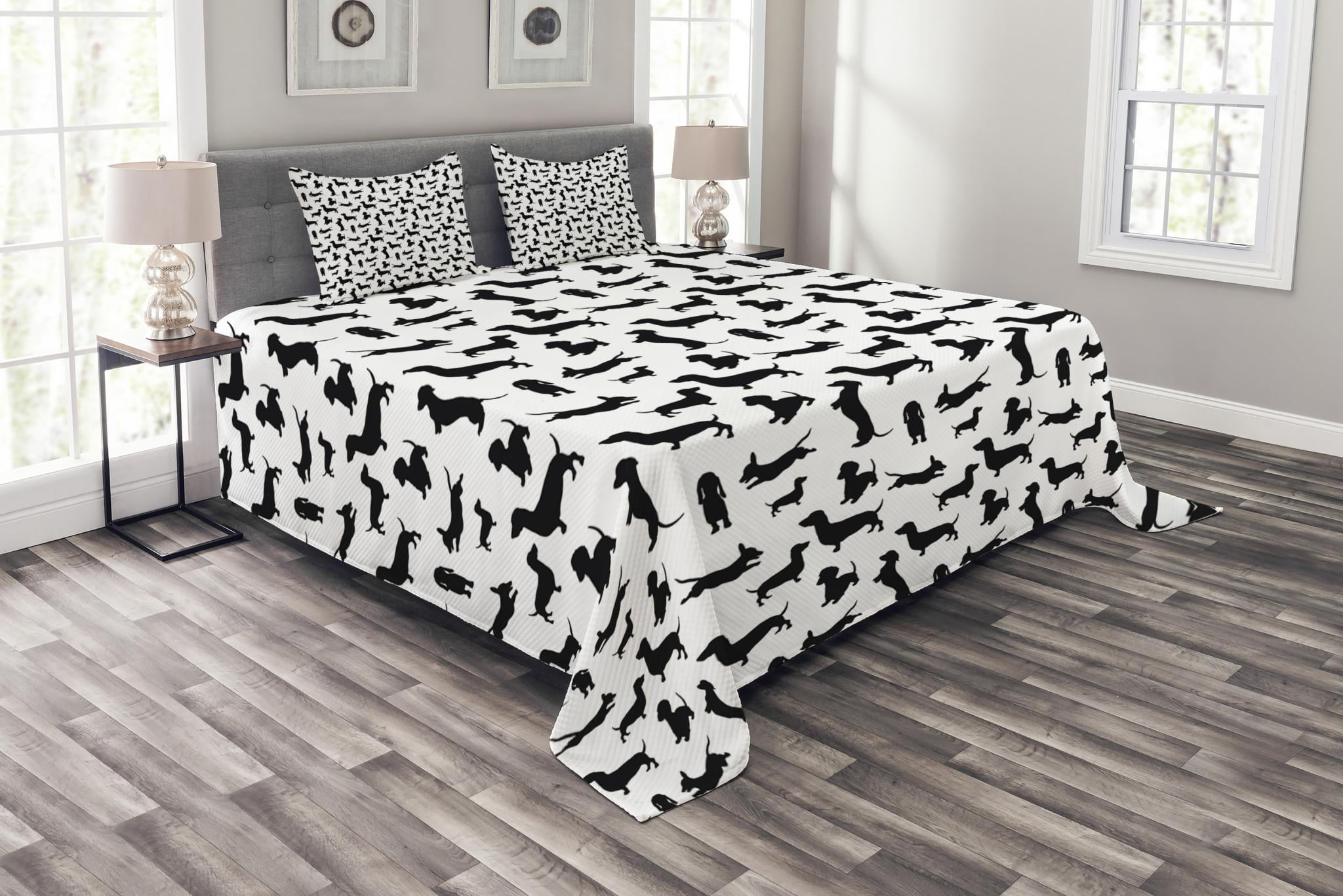 Ambesonne Dog Lover Quilted Bedspread Set 3 Pcs, Monochorme Canine ...