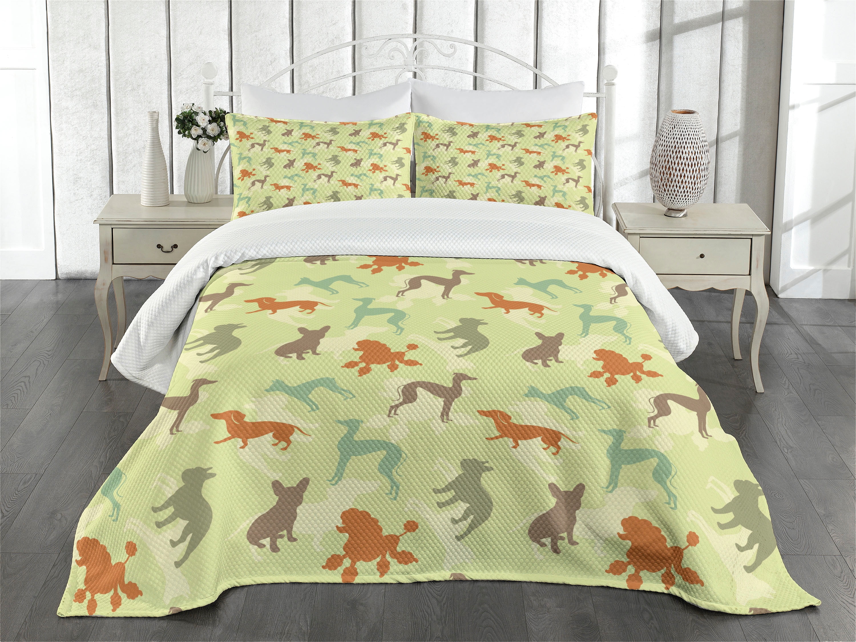 Ambesonne Dog Lover Quilted Bedspread Set 3 Pcs, Pure Breed Animals ...