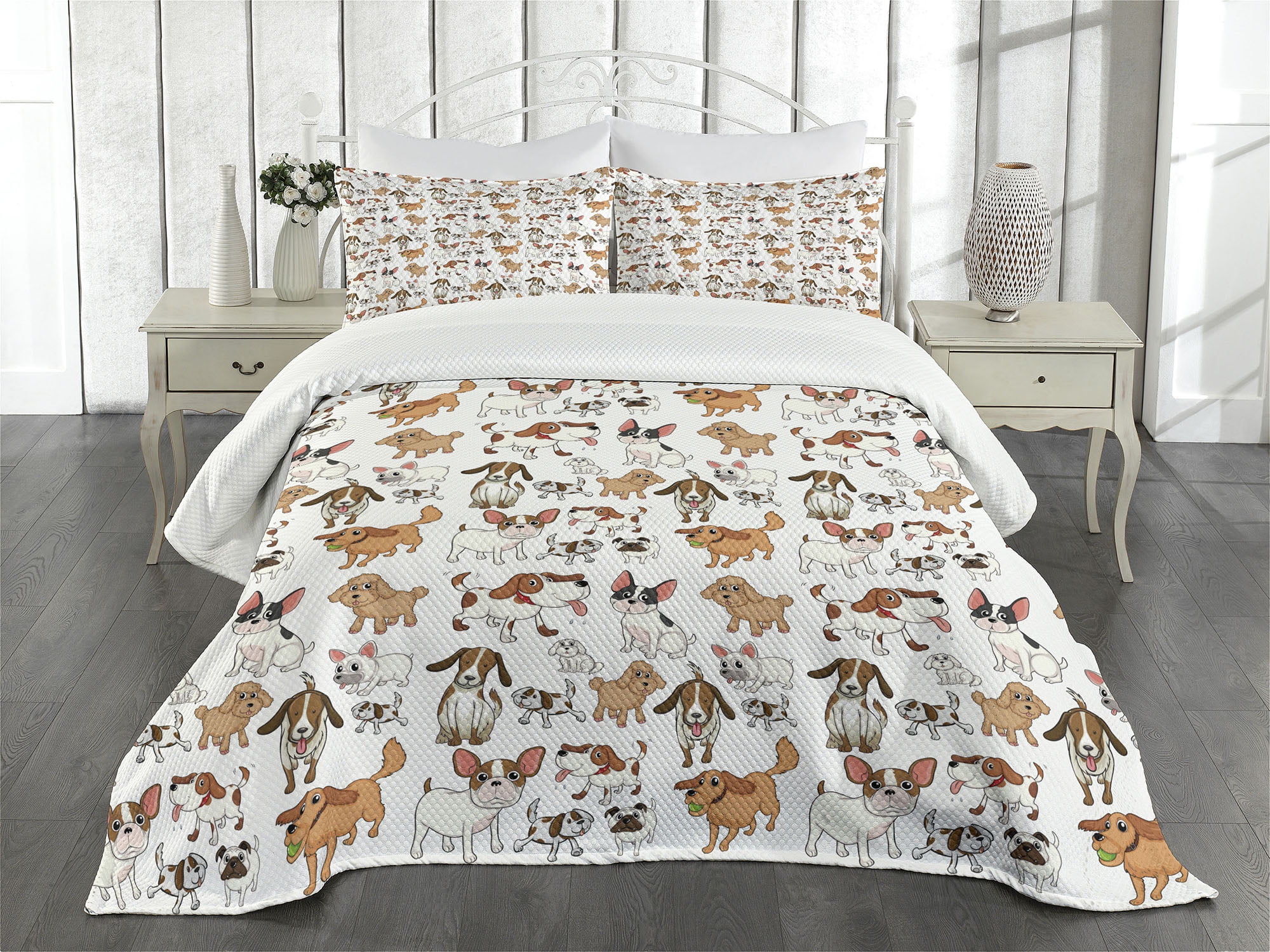 Ambesonne Dog Lover Quilted Bedspread Set 3 Pcs, Various Domestic ...