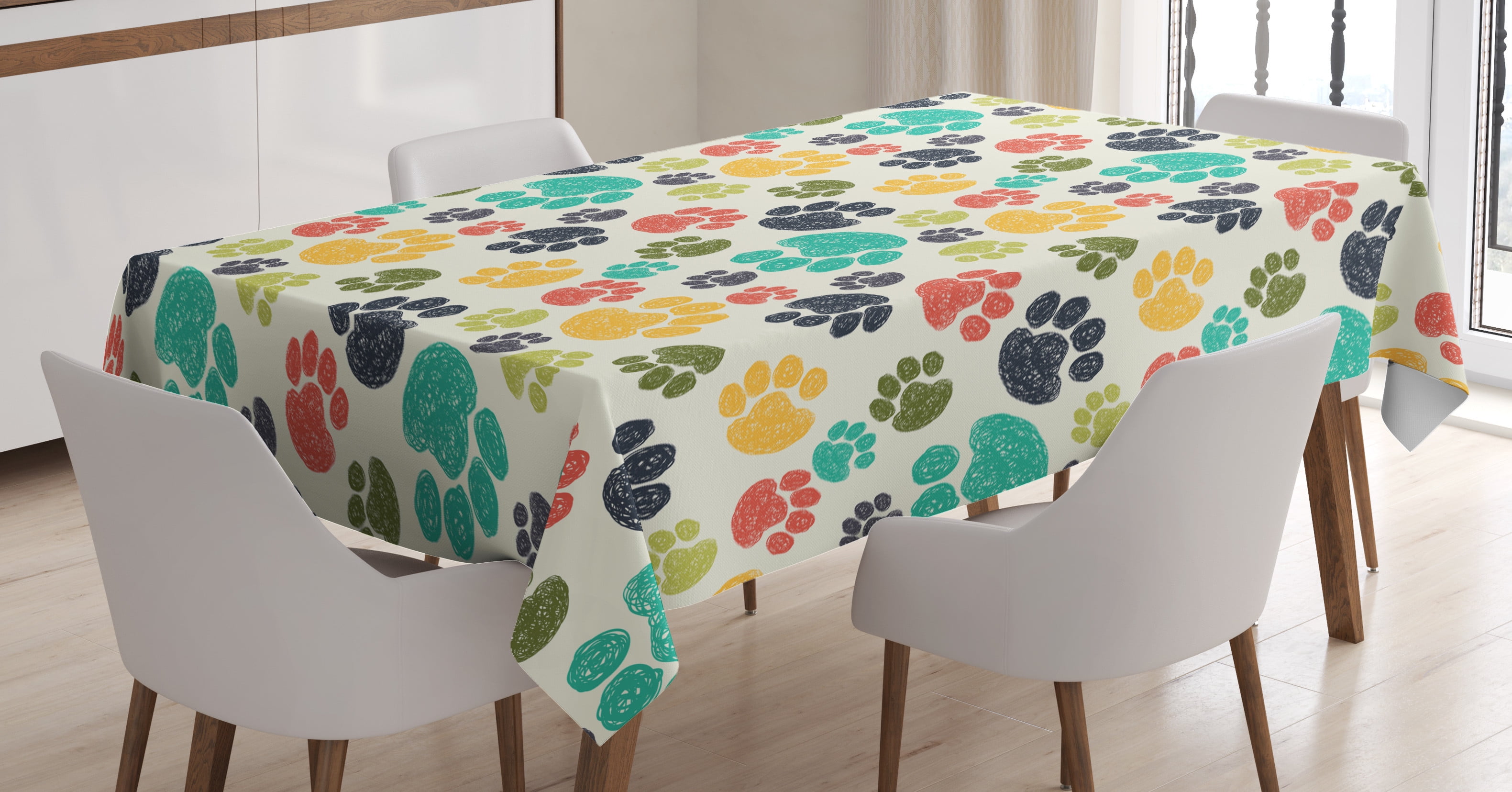 Ambesonne Dog Lover Tablecloth Rectangular Table Cover, Hand Drawn Paws ...