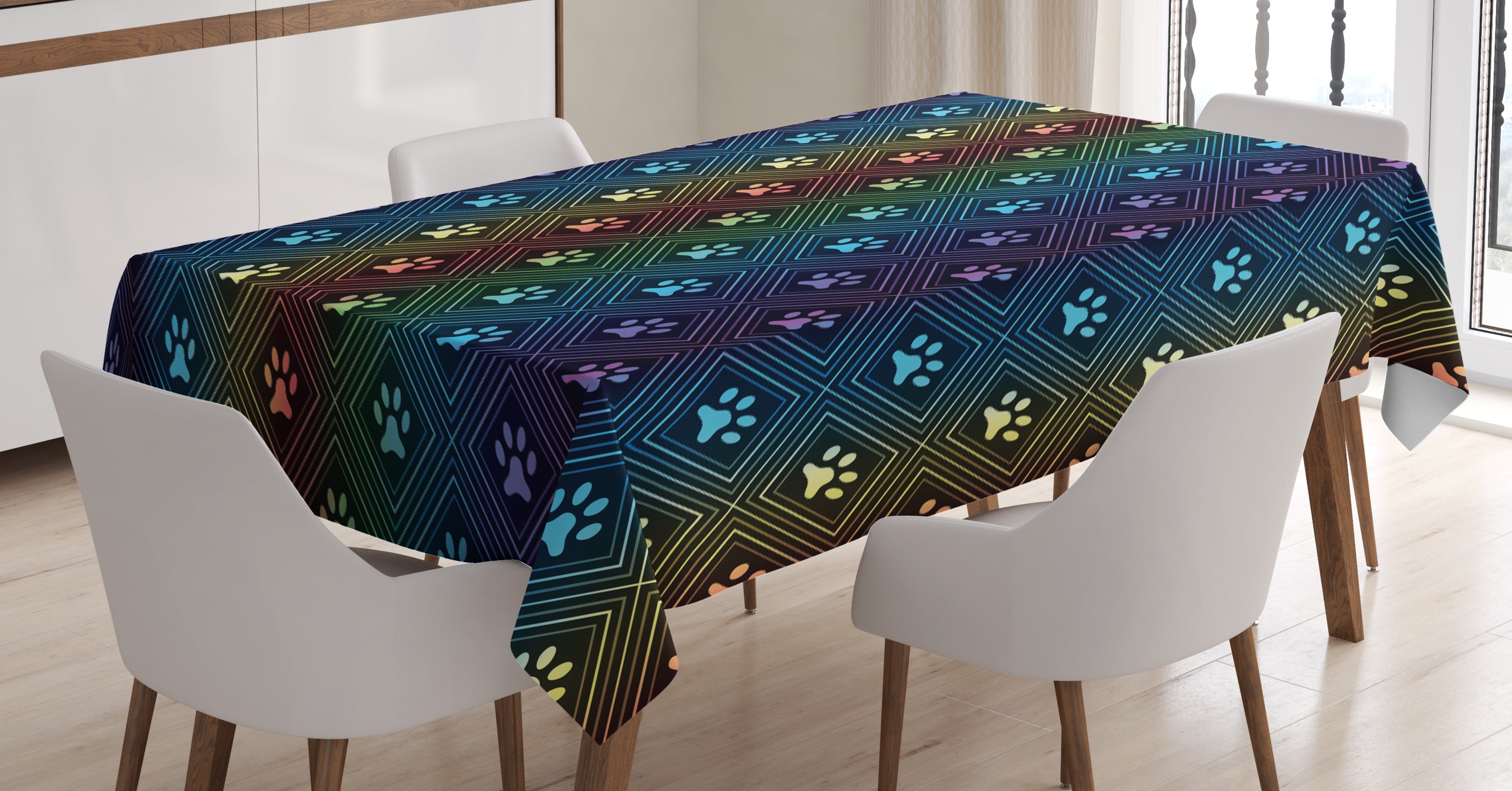 Ambesonne Dog Lover Tablecloth Rectangular Table Cover, Paw Print ...