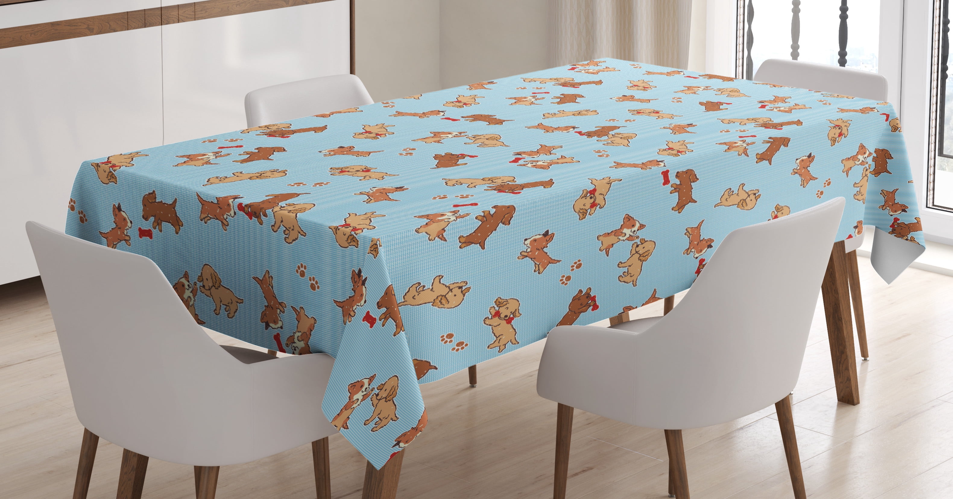 Ambesonne Dog Lover Tablecloth Rectangular Table Cover, Playful Golden ...