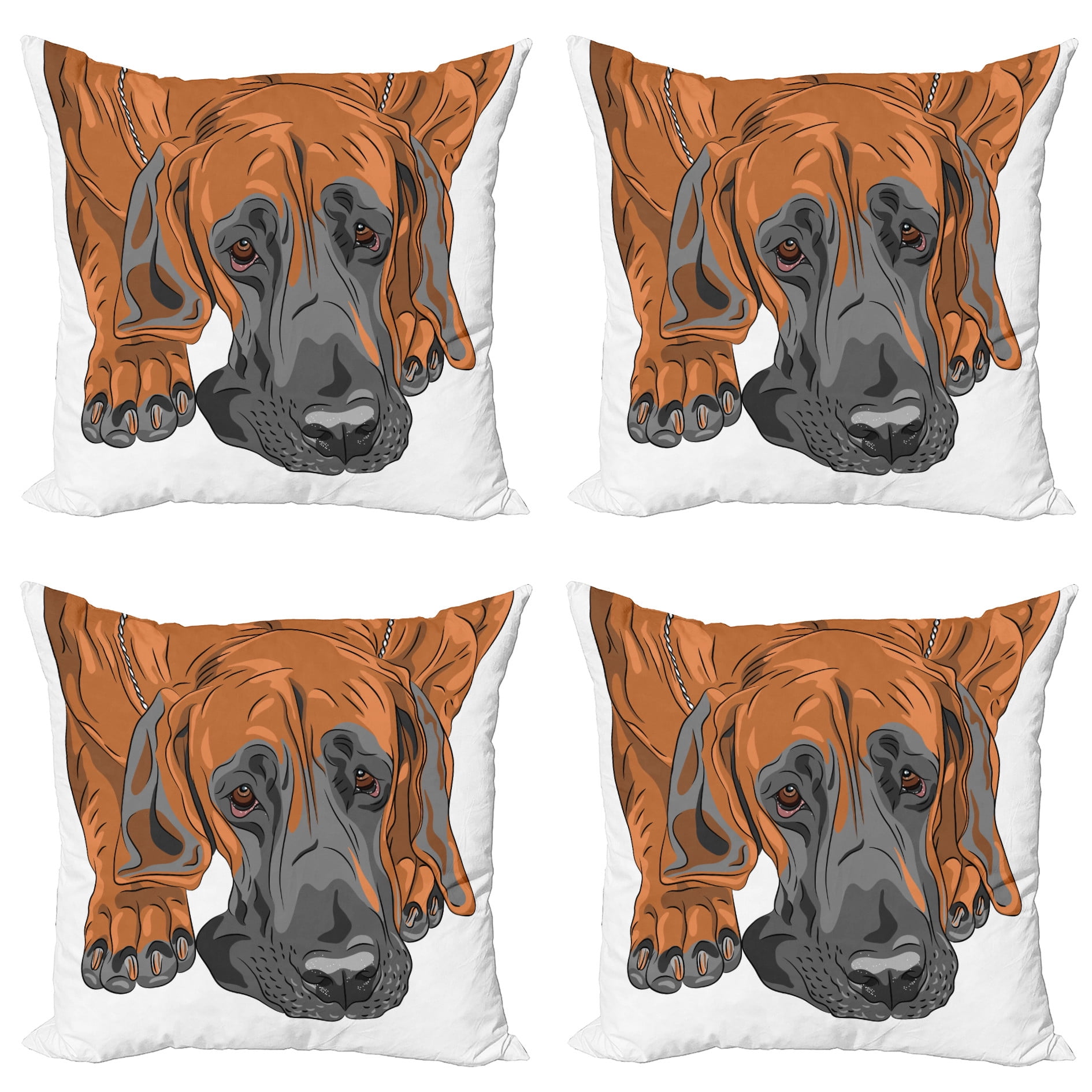 Ambesonne Dog Lover Throw Pillow Cover 4 Pack, Sad Looking Dog Cartoon ...