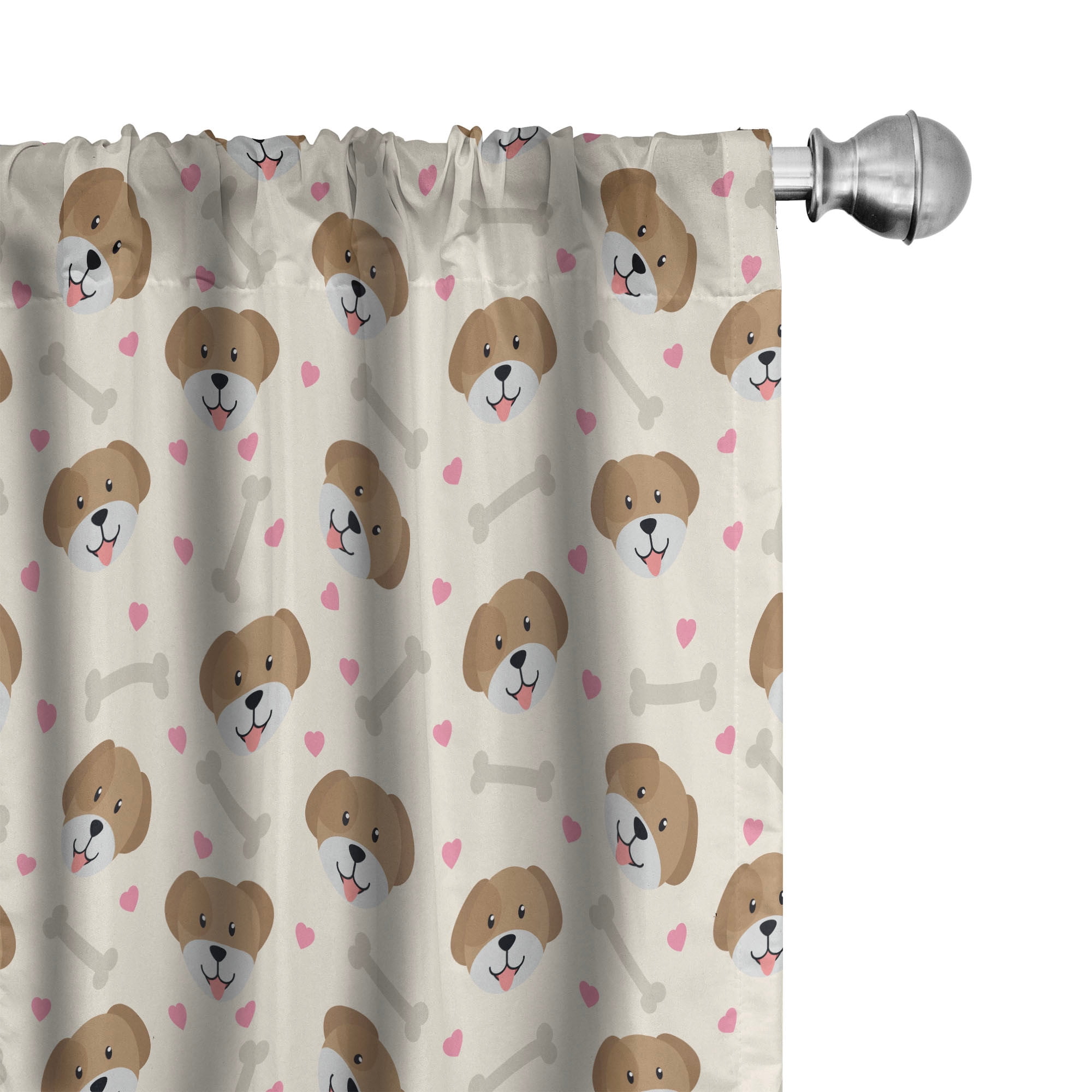 Ambesonne Dog Print Curtains, Bones Hearts Animal Faces, Pair of 28"x84 ...
