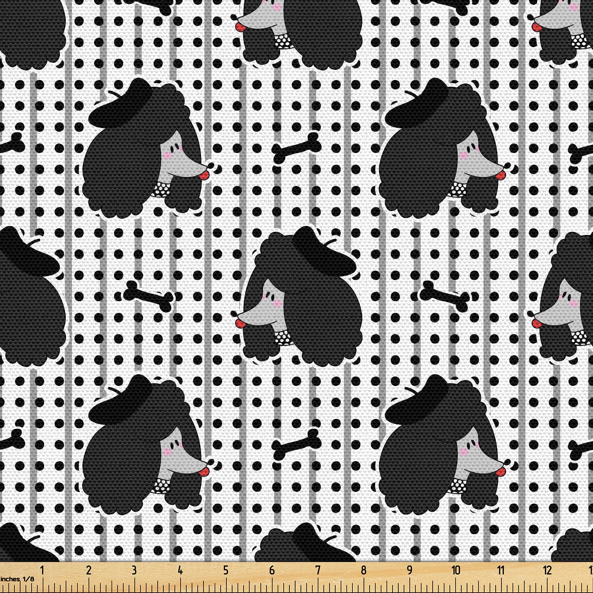 Ambesonne Dog Print Fabric by the Yard Upholstery, Poodles on Polka ...