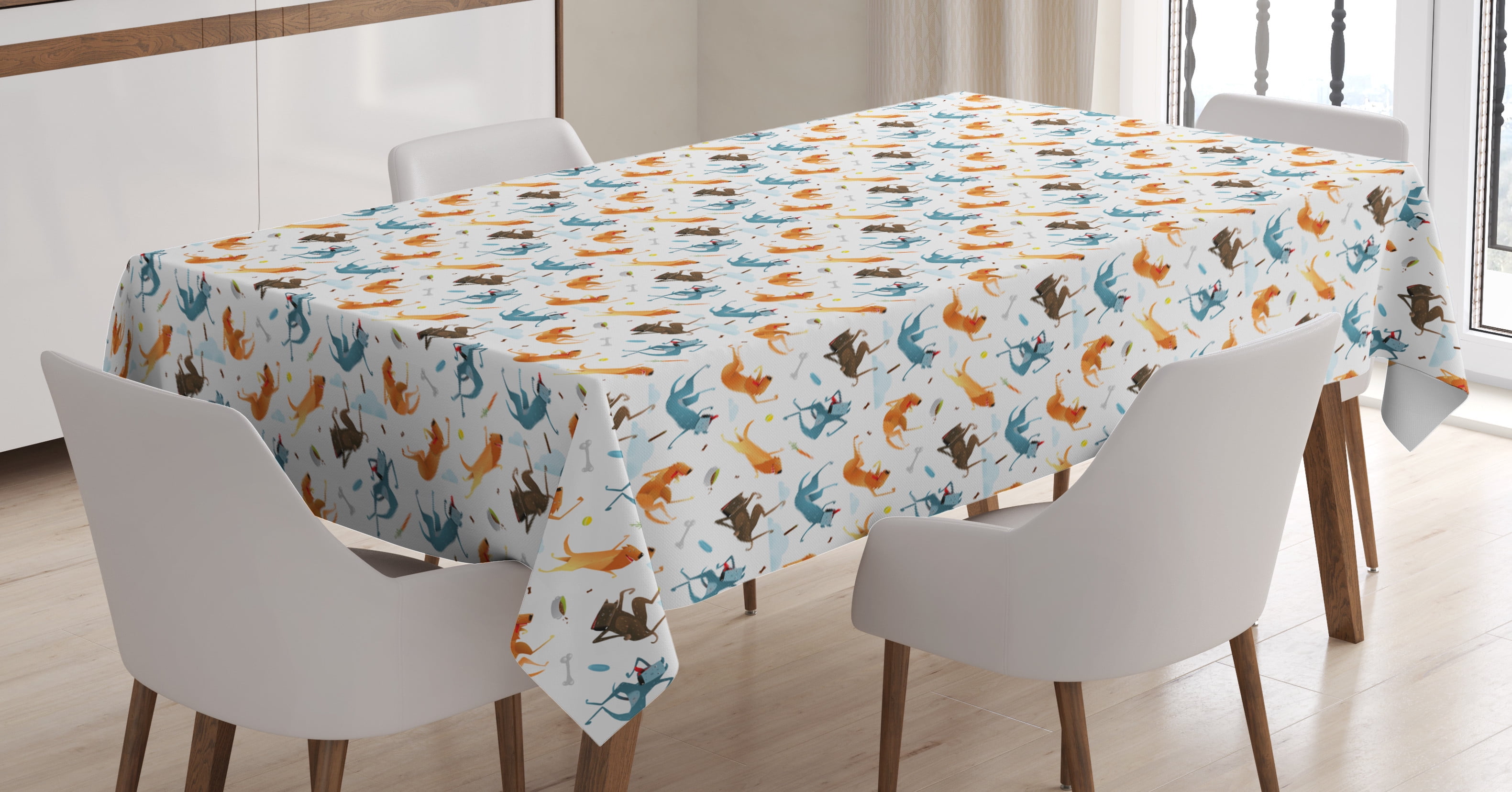 Ambesonne Dog Tablecloth Rectangular Table Cover, Hungry Funny Flying ...