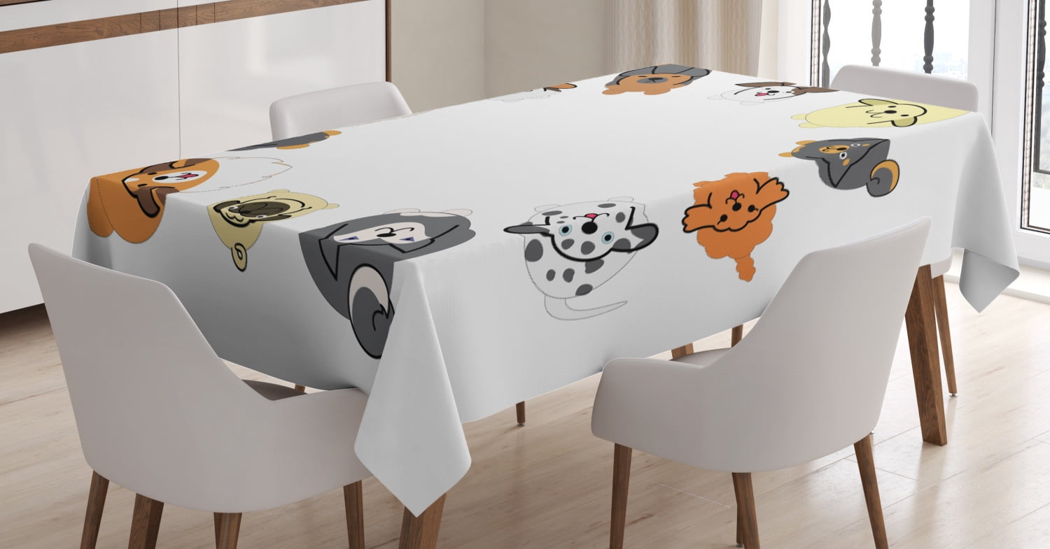 Ambesonne Dog Tablecloth Rectangular Table Cover, Various Cartoon Dog ...