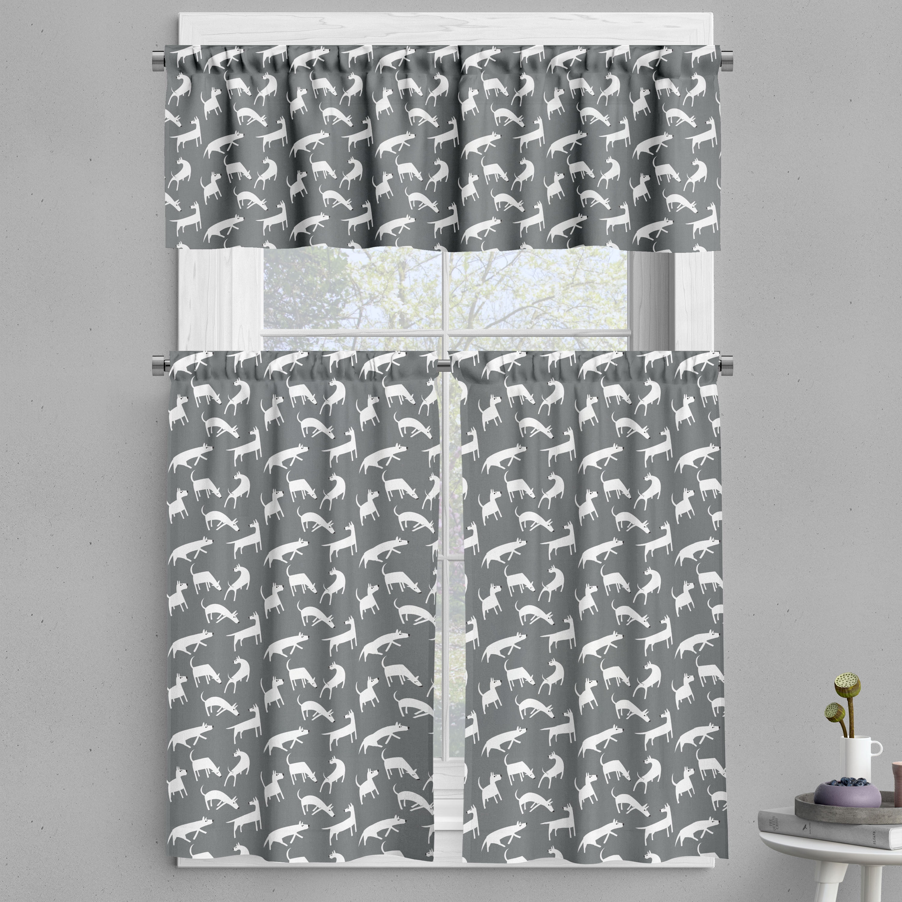 Ambesonne Dog Valance & Curtain, Funky English Bull Terriers, 55"x24 ...