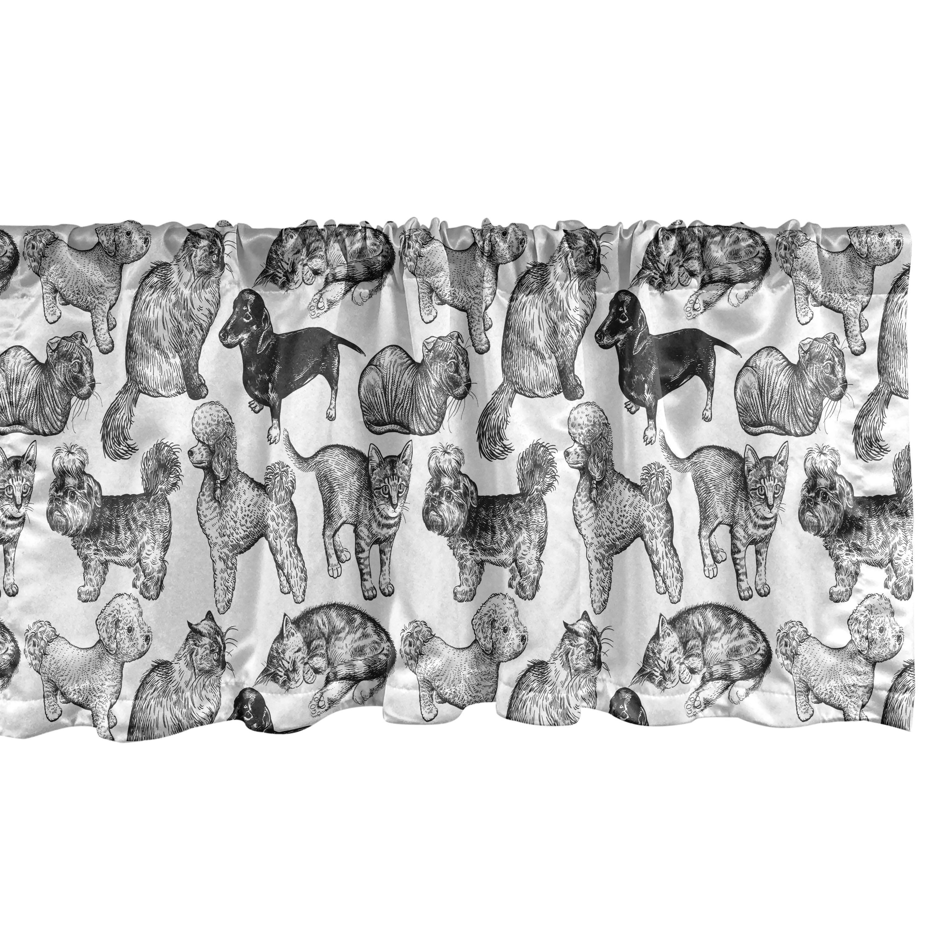 Ambesonne Dog and Cat Window Valance, Various Animal Breeds, 54" X 18 ...