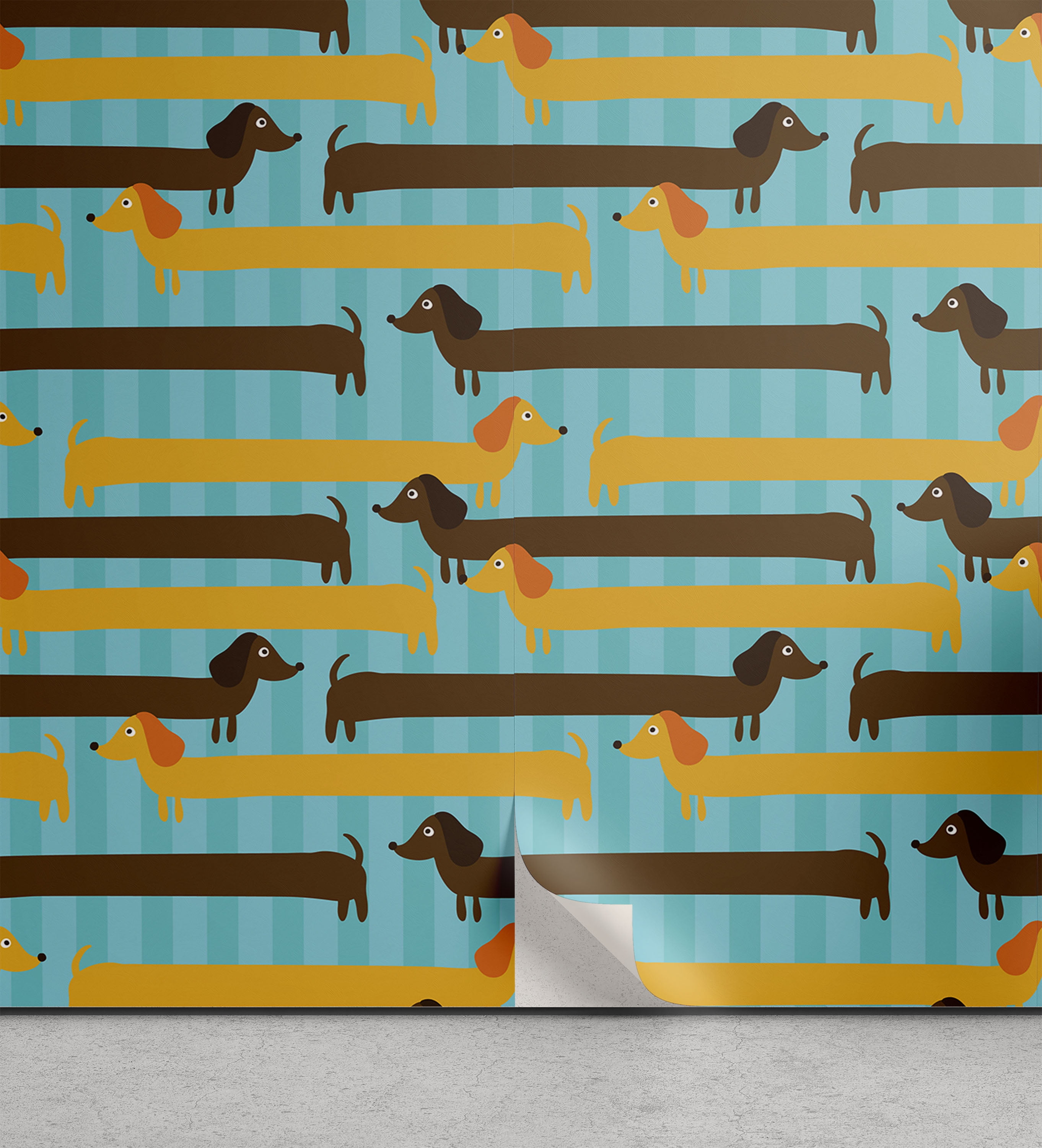 Ambesonne Dogs Peel & Stick Wallpaper for Home, Blue Backdrop Dachshund ...