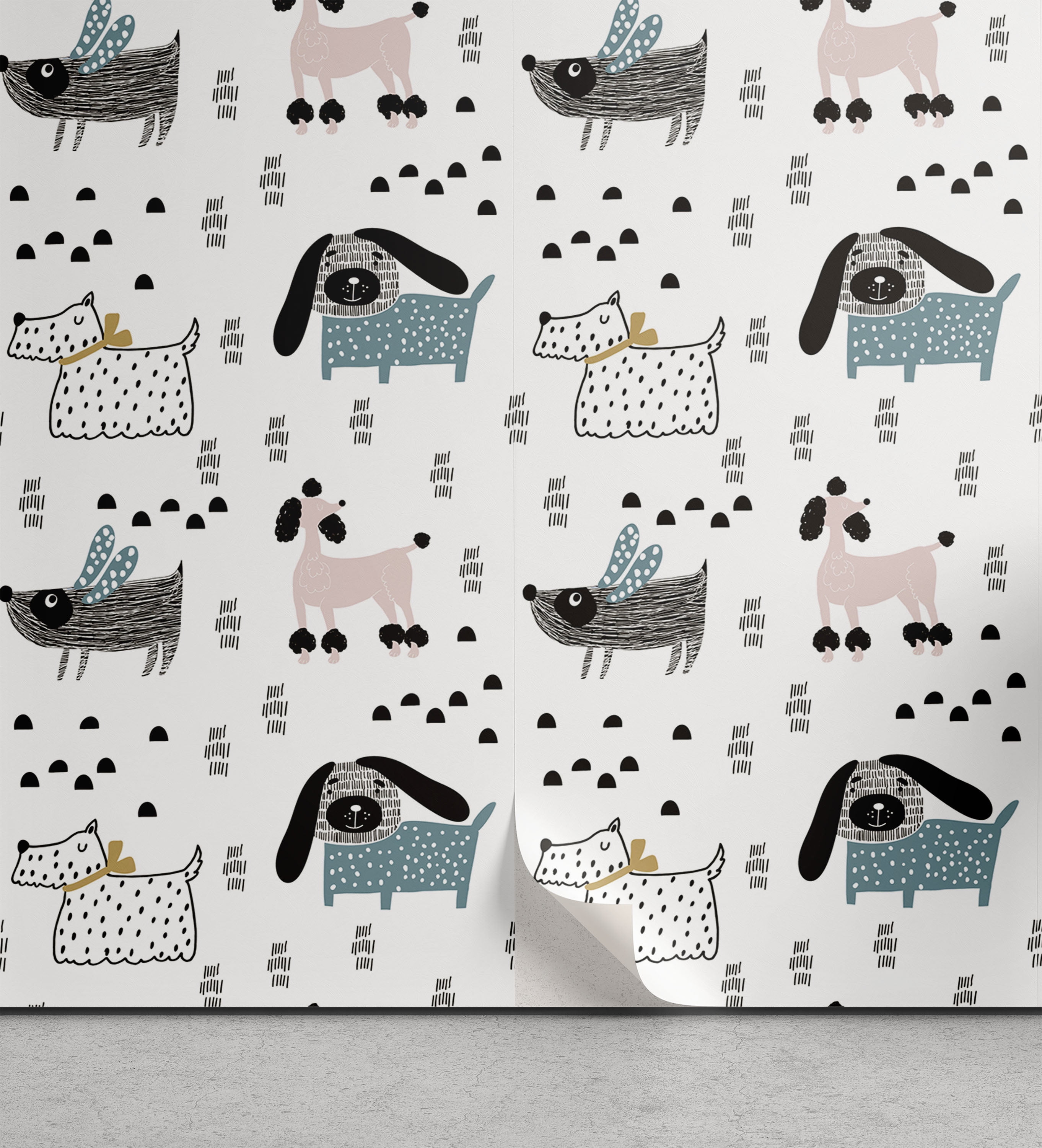 Ambesonne Dogs Peel & Stick Wallpaper for Home, Scandinavian Art with ...