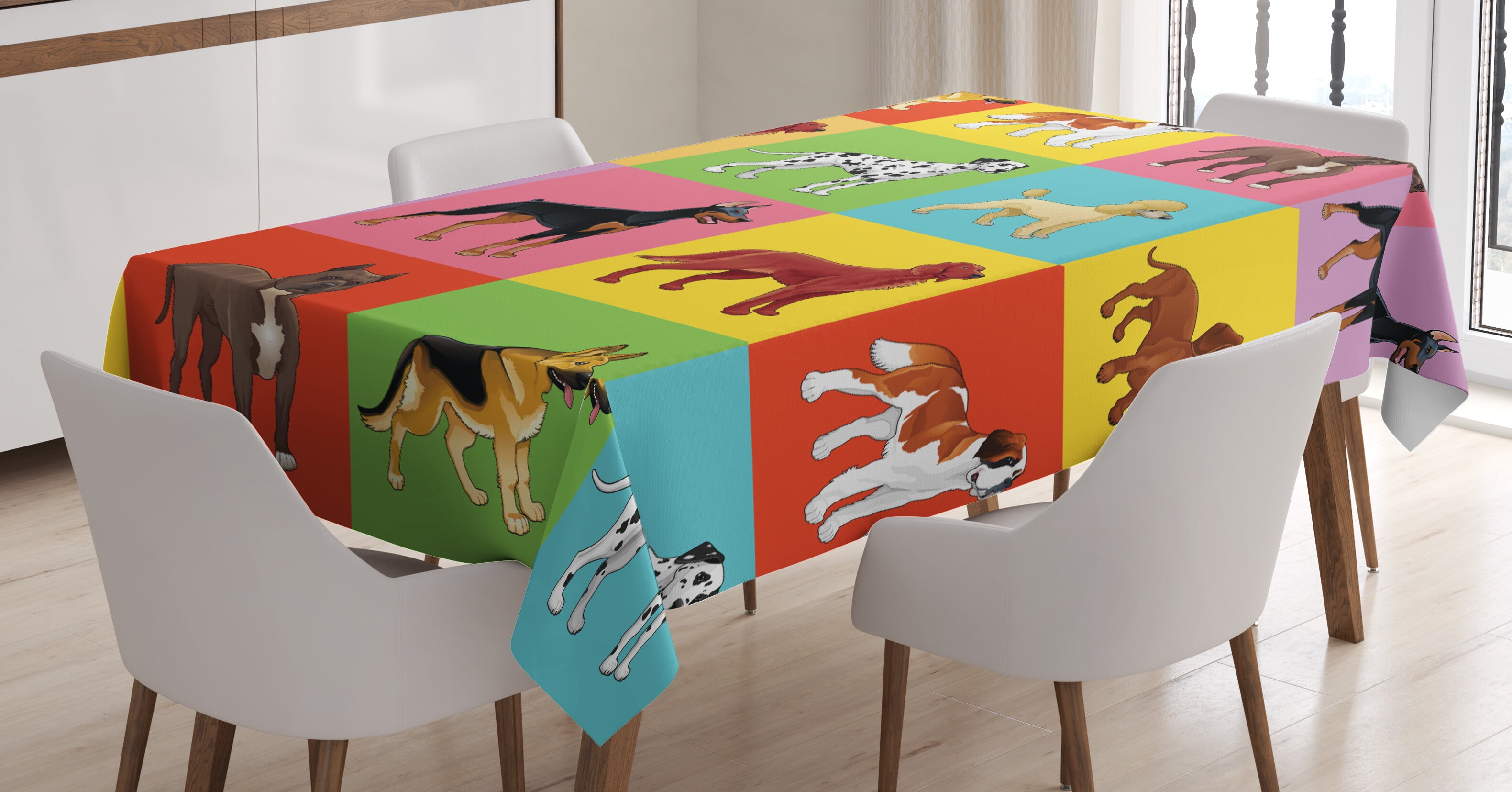 Ambesonne Dogs Tablecloth Rectangular Table Cover, Different Breeds ...