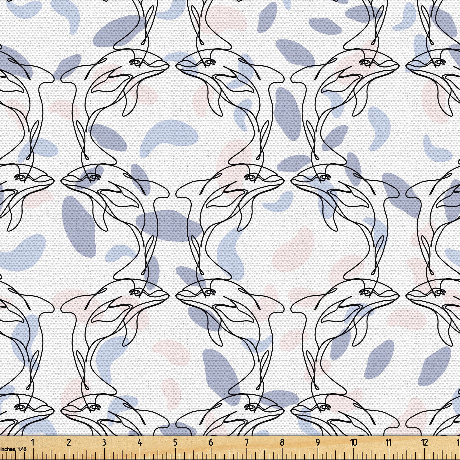 Ambesonne Dolphin Fabric by the Yard Upholstery, Continuous Line Sea ...