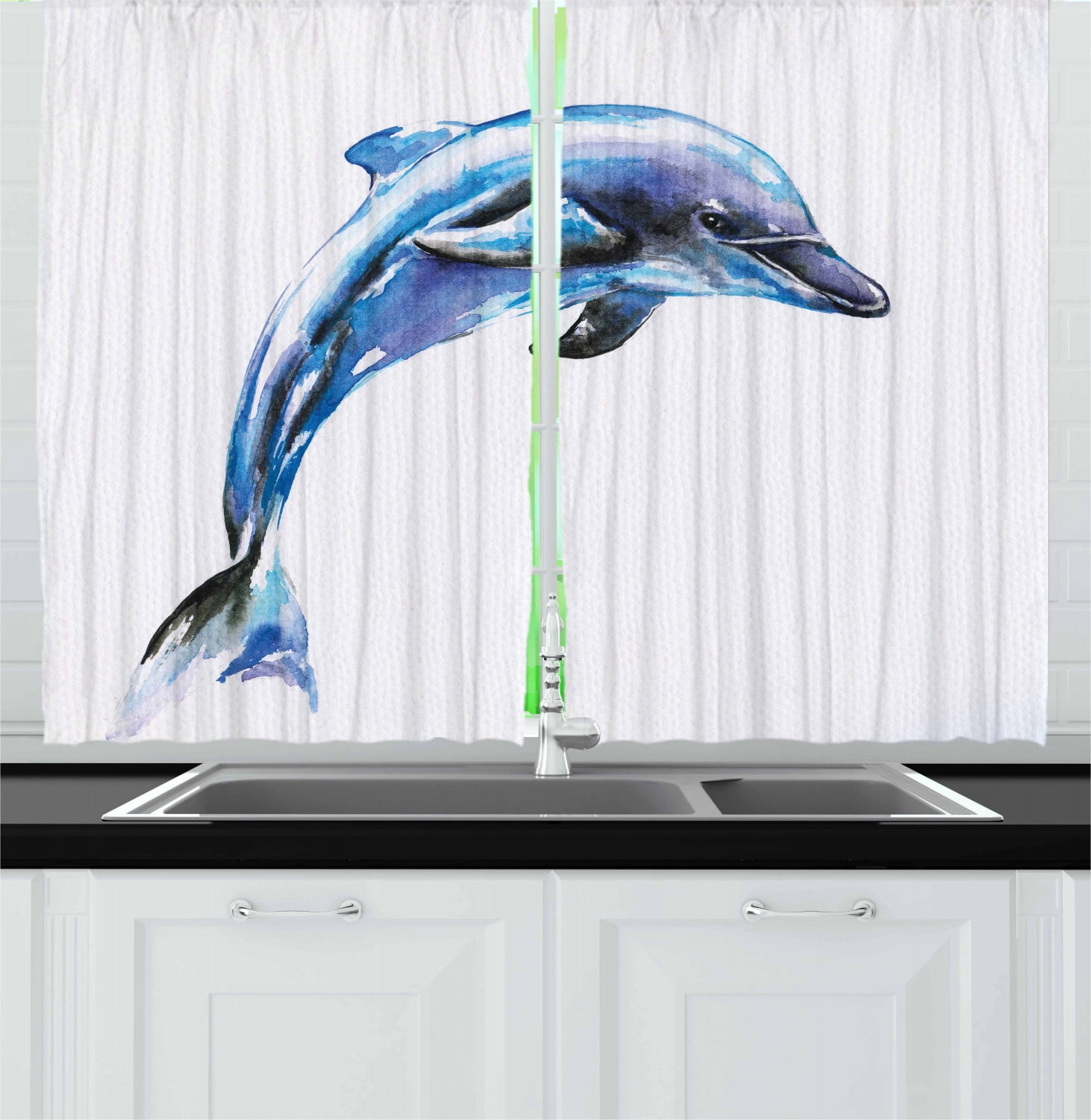 Ambesonne Dolphin Kitchen Curtains, Ecological Theme Design, 55"x39 ...