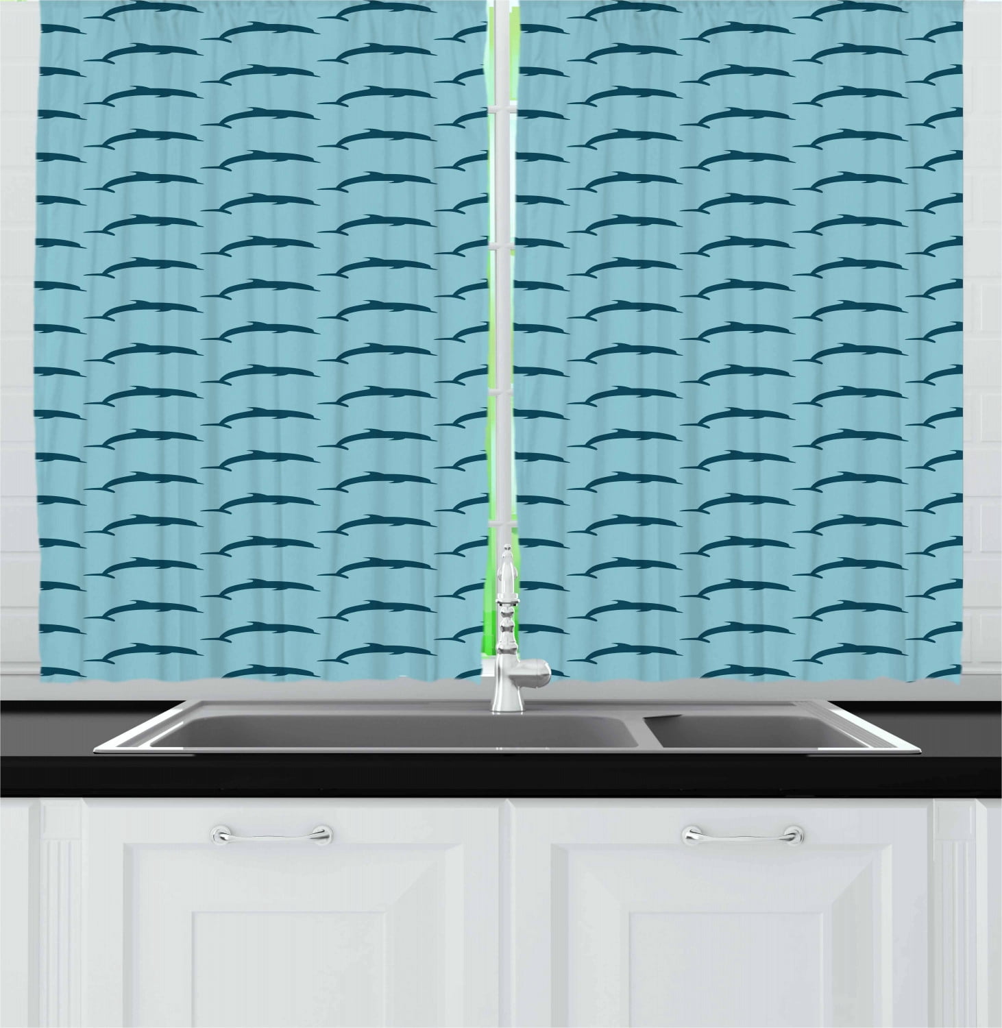 Ambesonne Dolphin Kitchen Curtains, Marine Aquatic Fauna, 55"x39", Pale ...