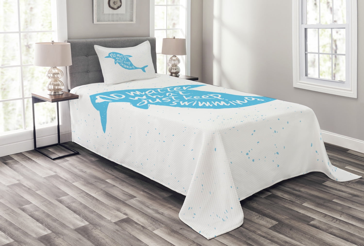 Ambesonne Dolphin Quilted Bedspread Set 2 Pcs, Hand Drawn Sea Mammal ...