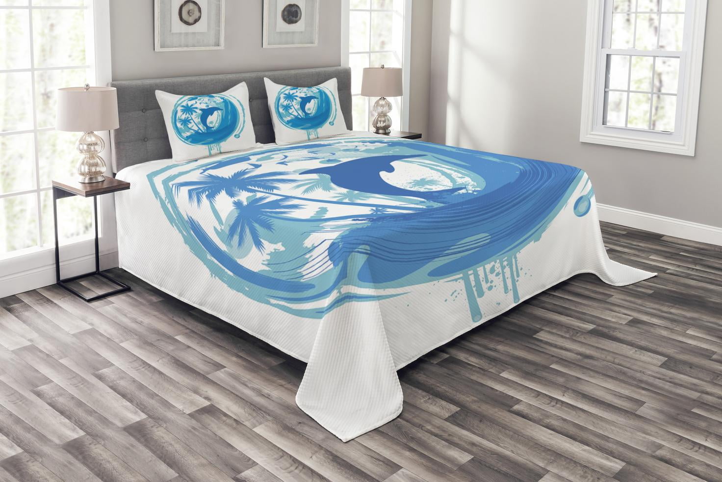 Ambesonne Dolphin Quilted Bedspread Set 3 Pcs, Maritime Style Exotic ...